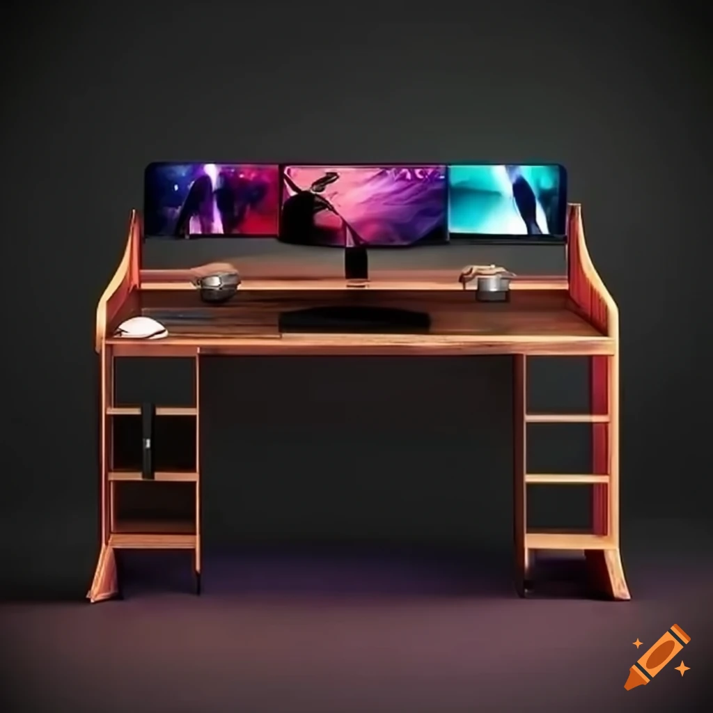 Gaming desk made of wood on Craiyon