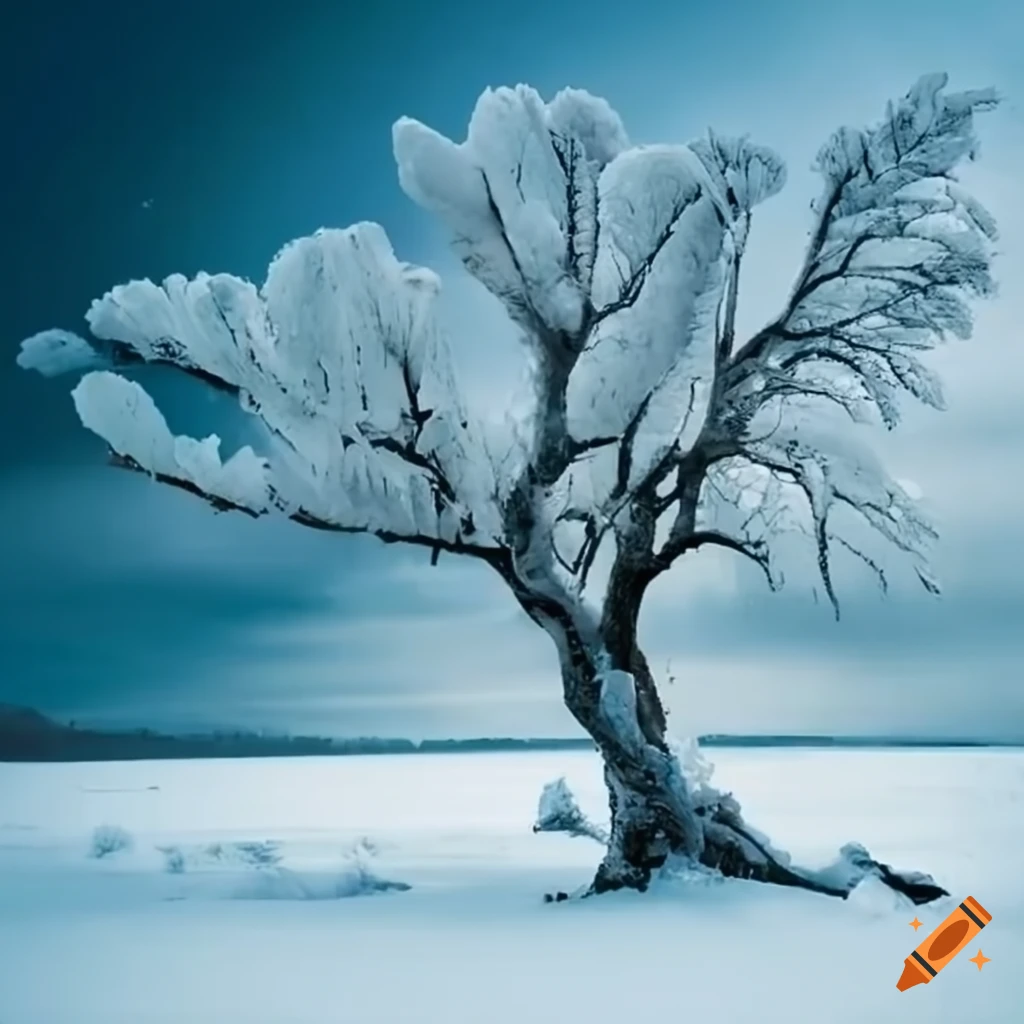 Ice tree in a frozen landscape