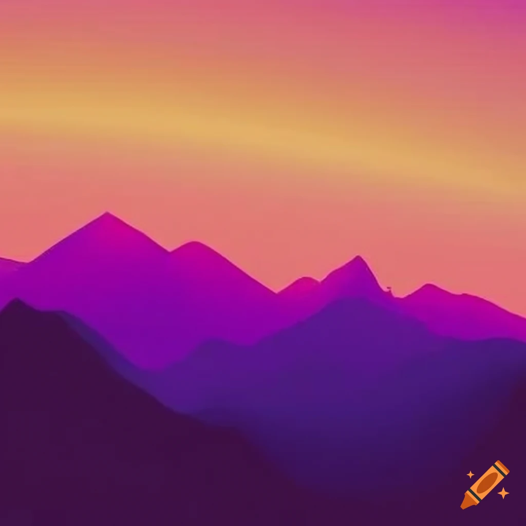 Mountain sunset, gradient of yellow and purple
