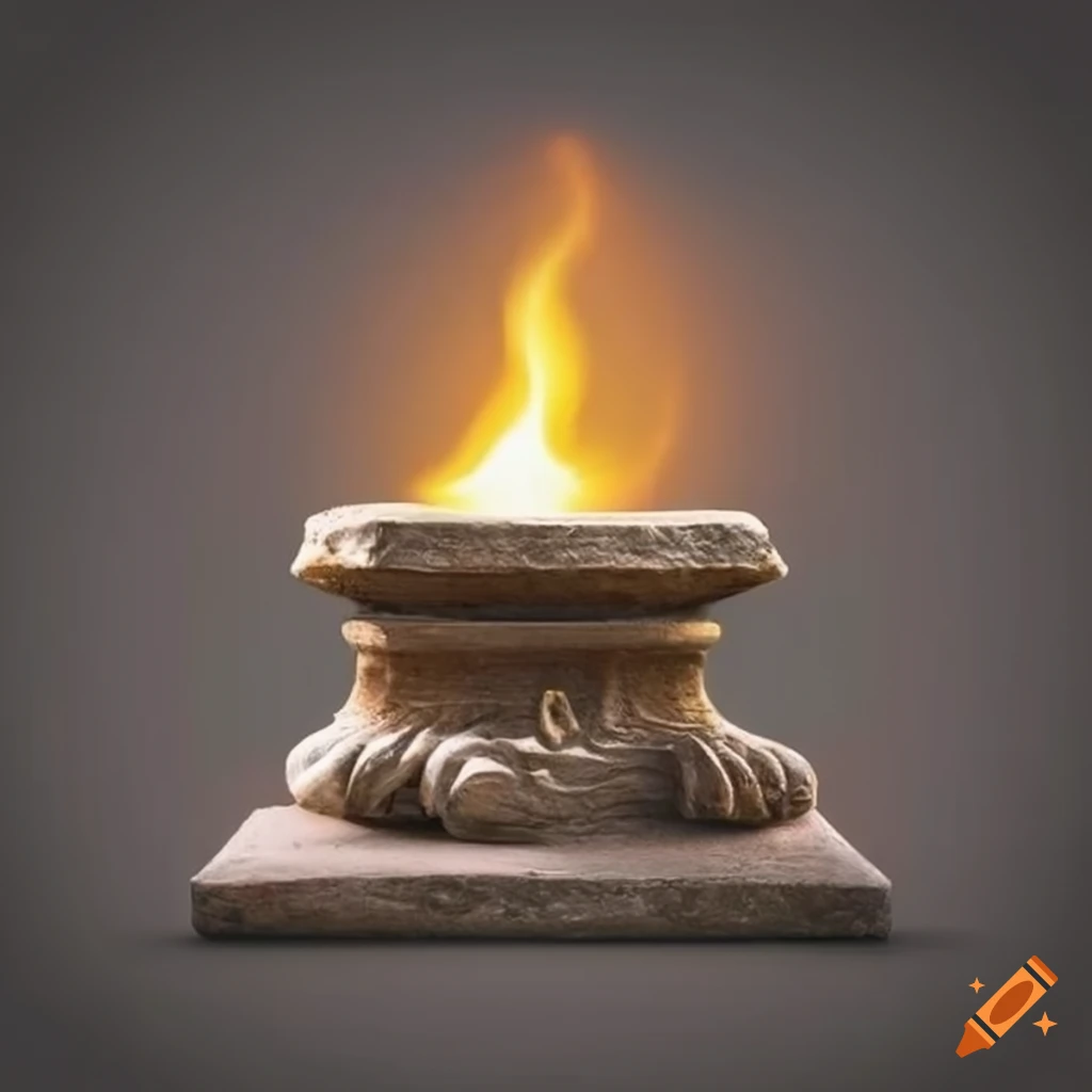 Ancient stone altar with a flickering golden flame