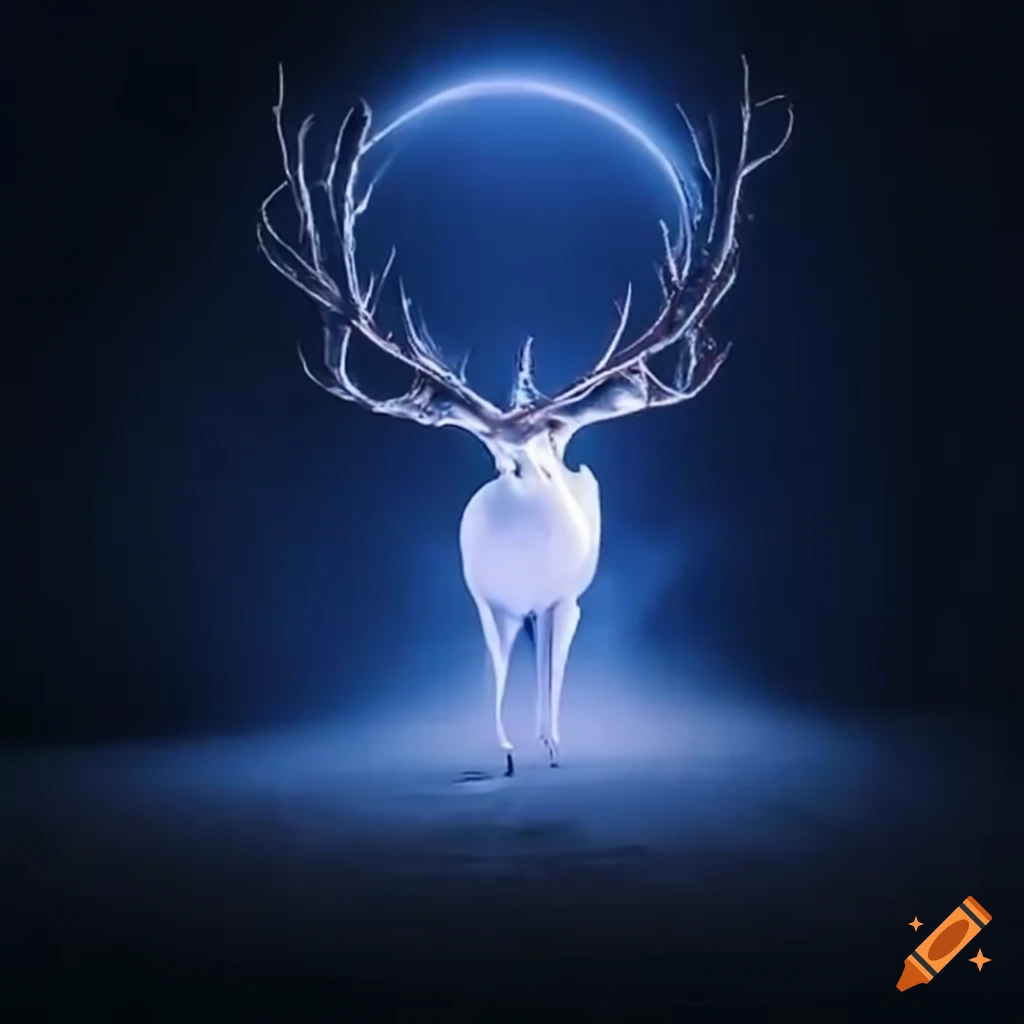 Espiritu venado es traslúcido se ve de cuerpo completo, mira fijamente ...
