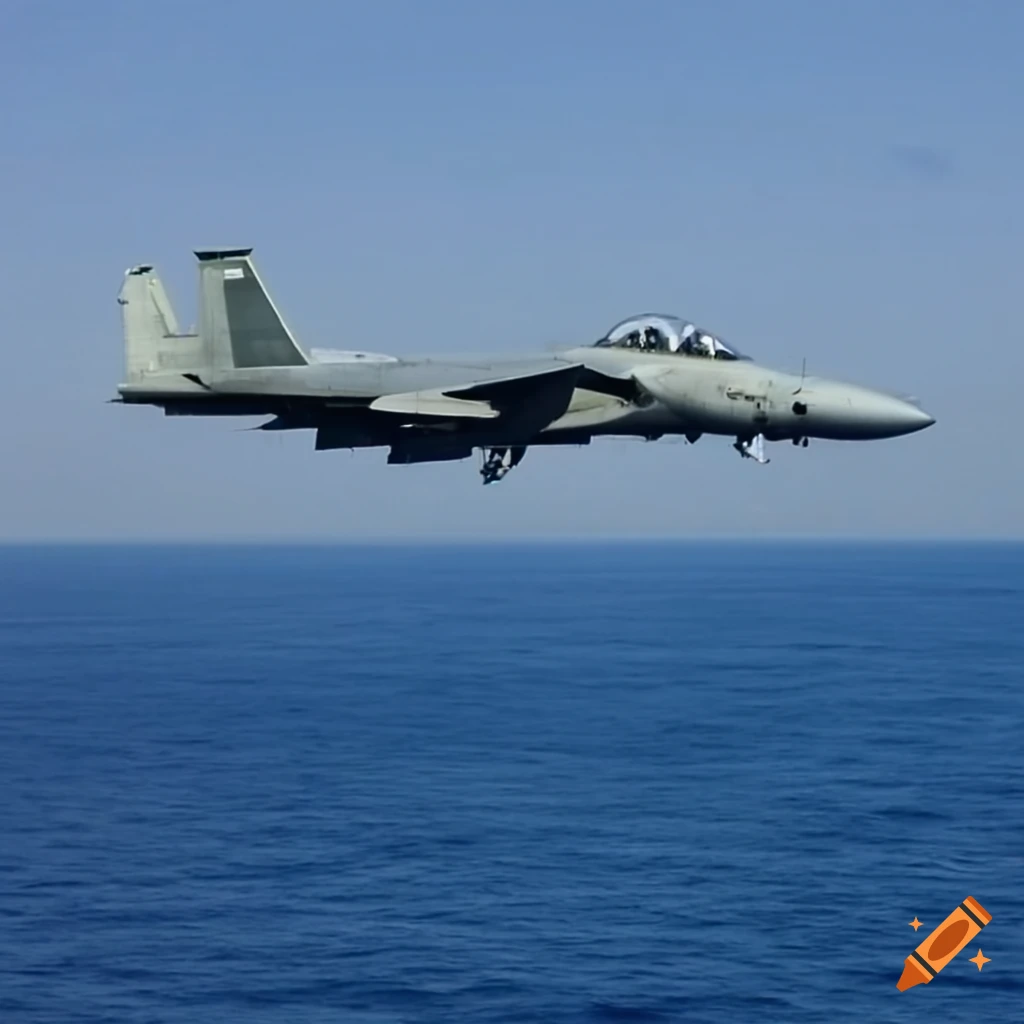 An f-15 jet taking off of an aircraft carrier on Craiyon