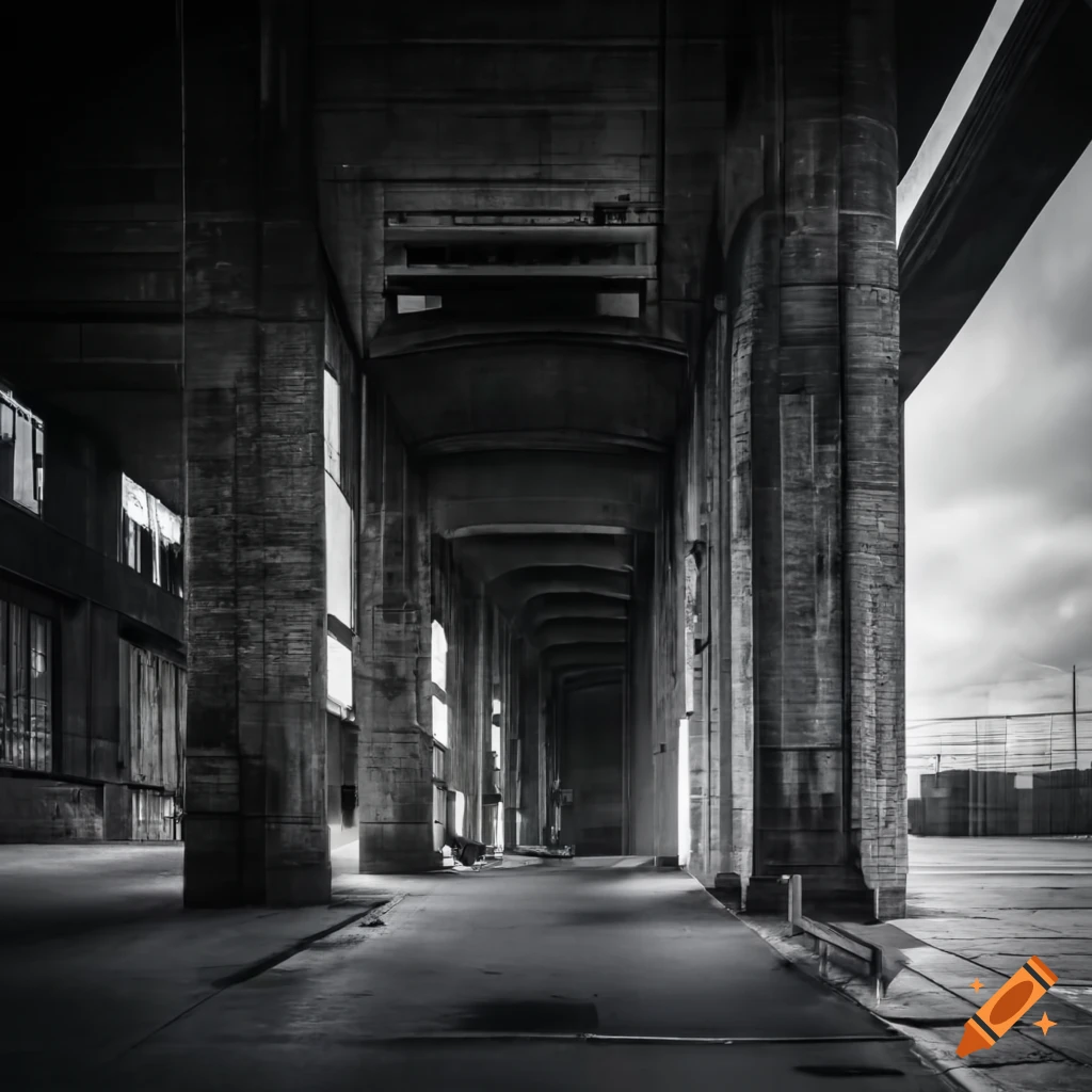 An imposing industrial complex in brutalist architecture on Craiyon