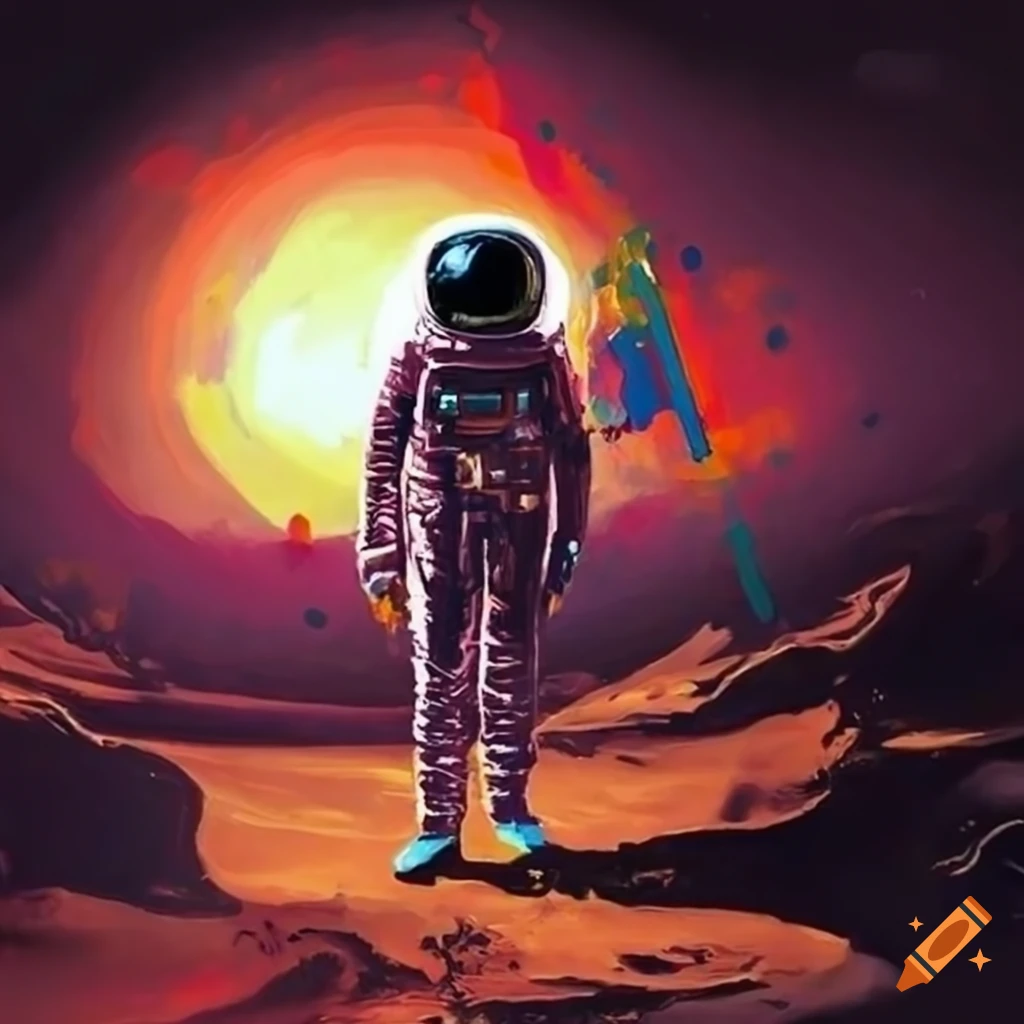 Artwork of an astronaut exploring mars with vibrant brushstrokes on Craiyon