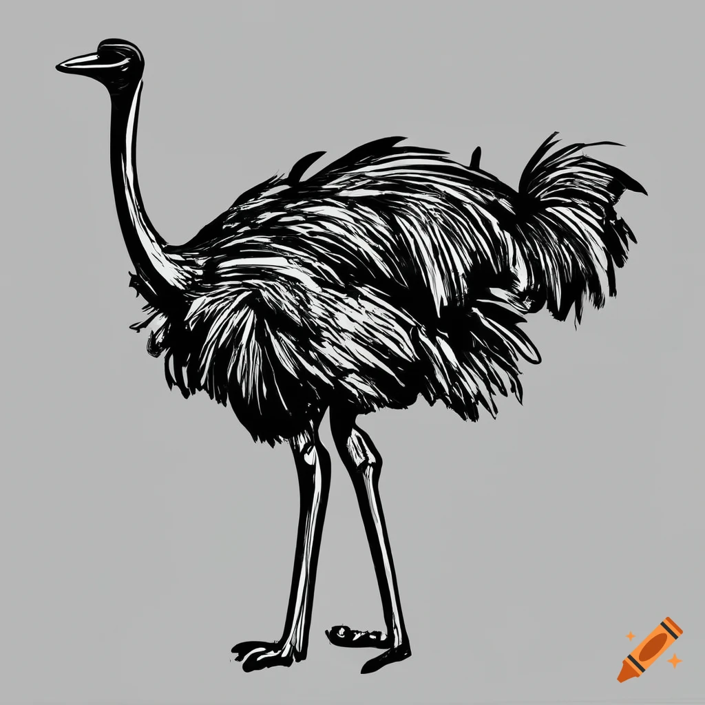 Cartoon funny ostrich, full body, white background, simplified, bold ...