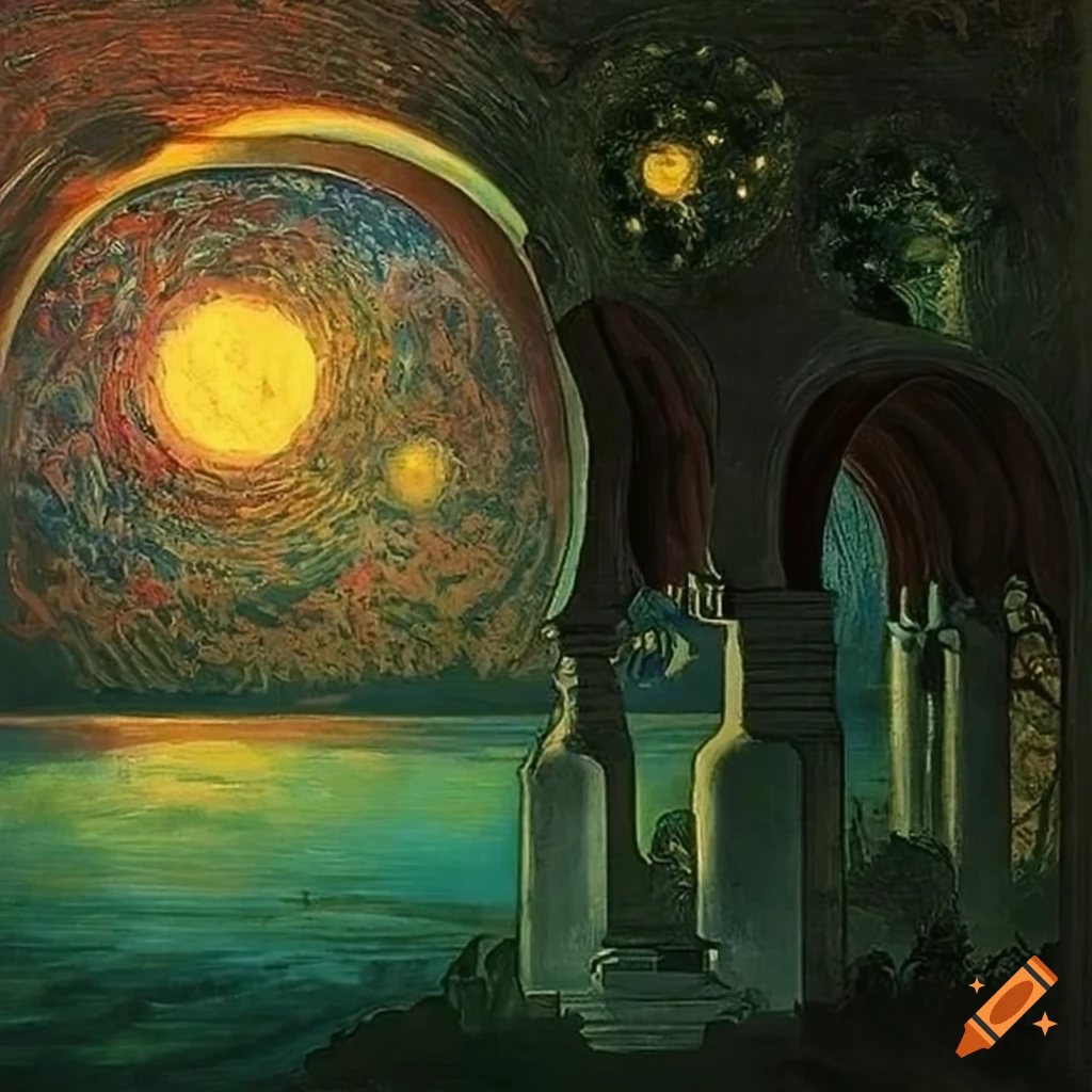 Glowing orbs, dreamy landscapes, arches, portals, columns, Dandelion ...