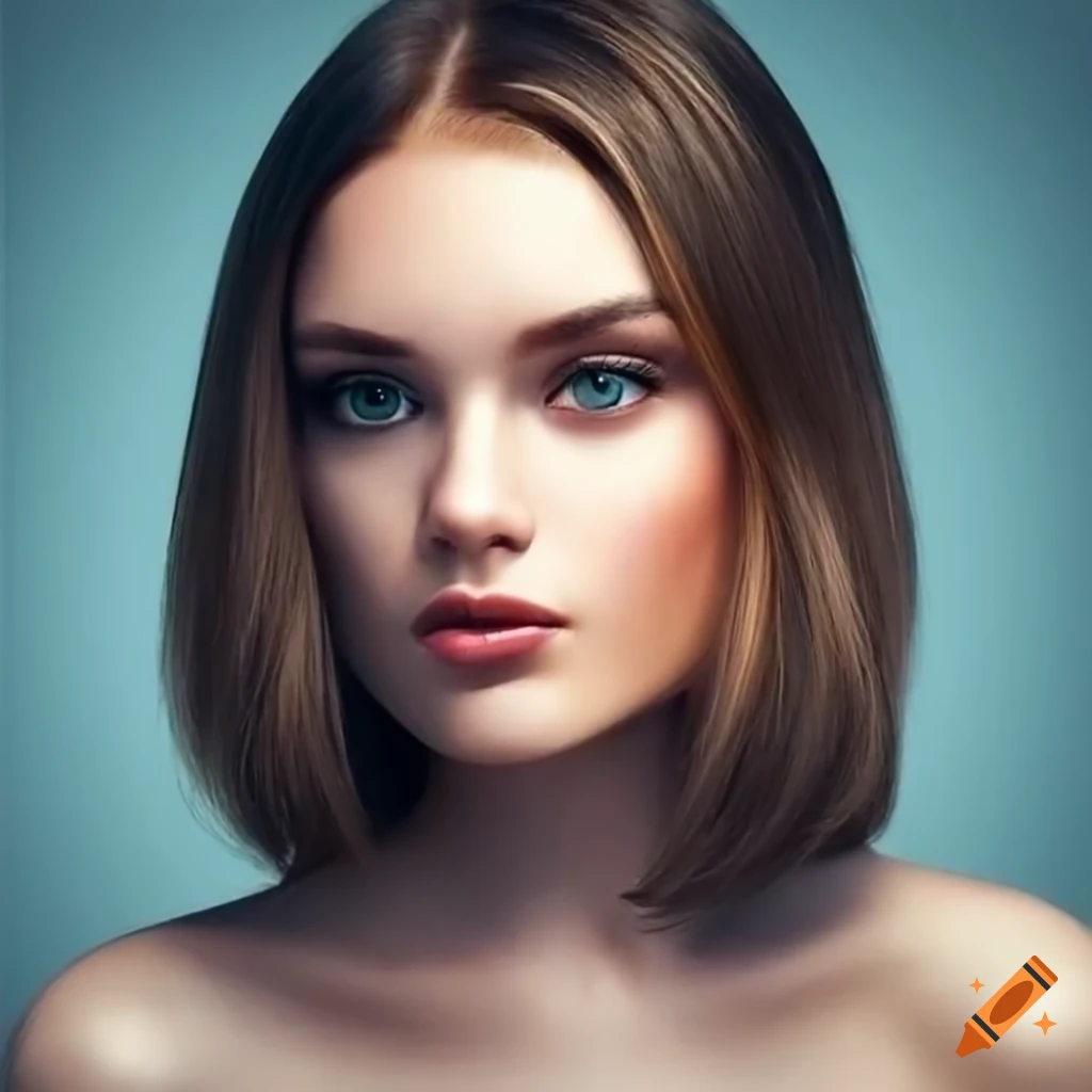 Beautiful young woman shoulder-length hair