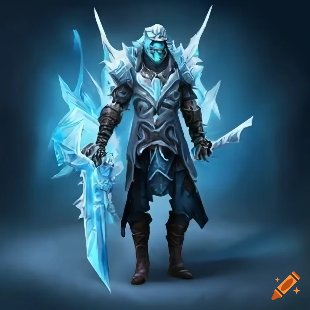 Male snowelf warrior commander with iceblade onehanded sword in right ...