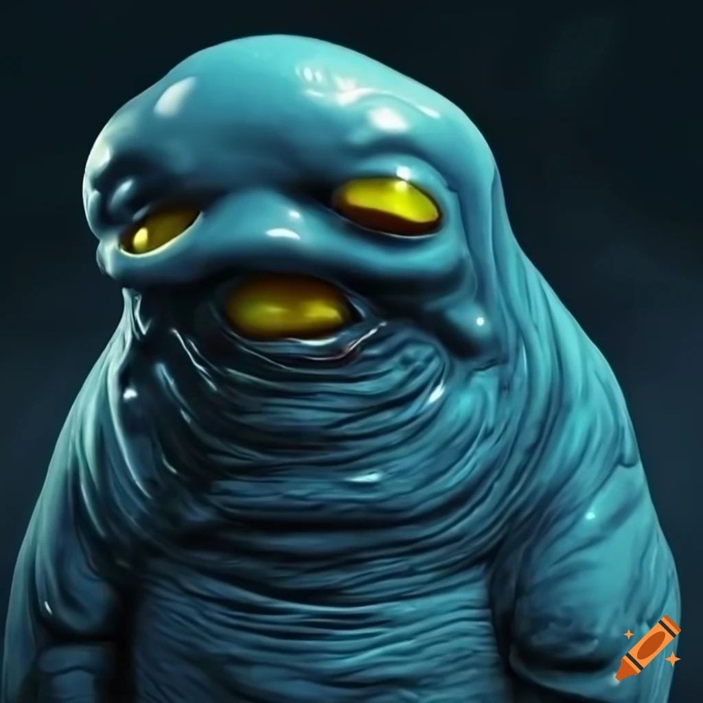 Tall Gigantic Chubby Blue Mouthless Slimey Blob Creature with one big ...