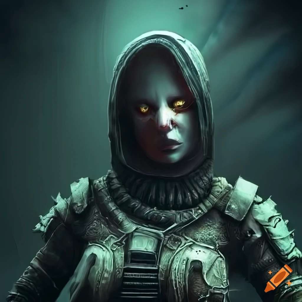 Female soldier with mythical gun, creepy atmosphere, giger style, dark ...