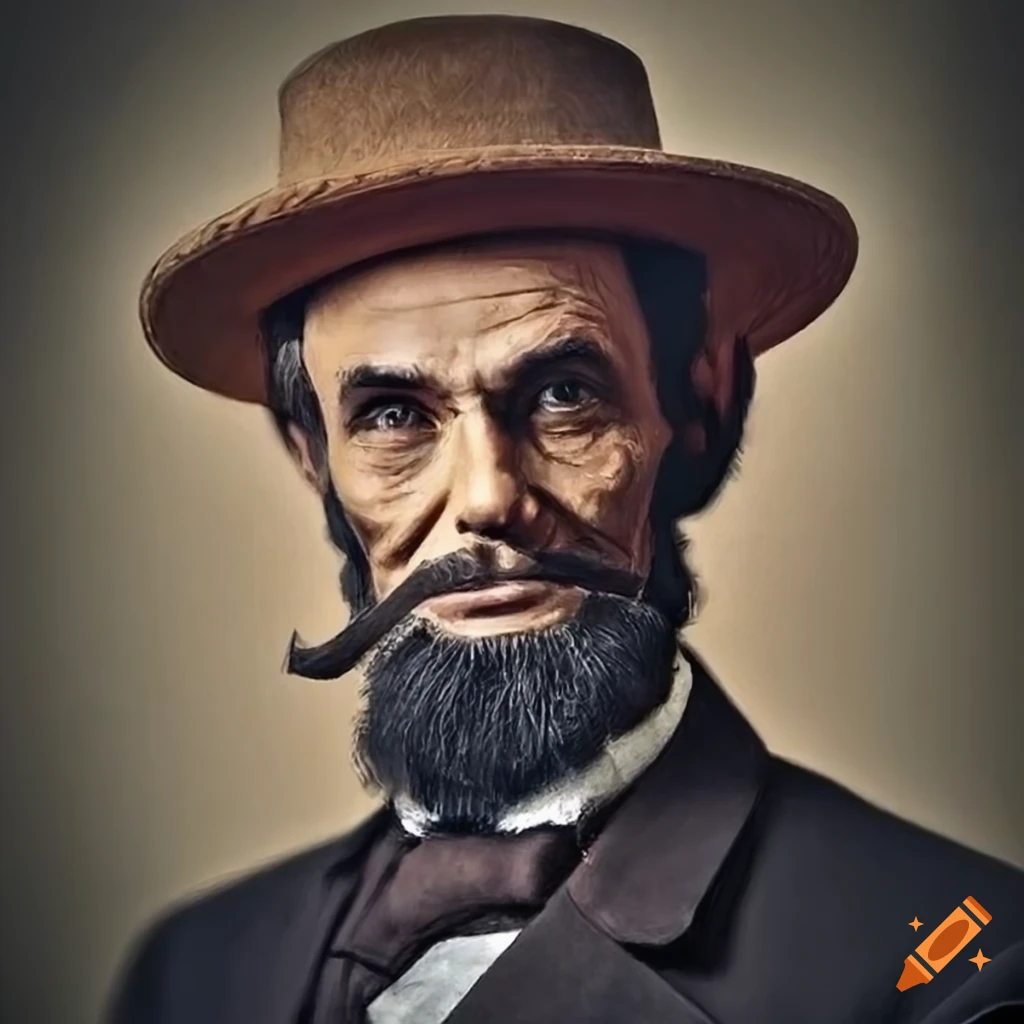 Abe Lincoln wearing a sombrero in a portrait with a pencil mustache and ...