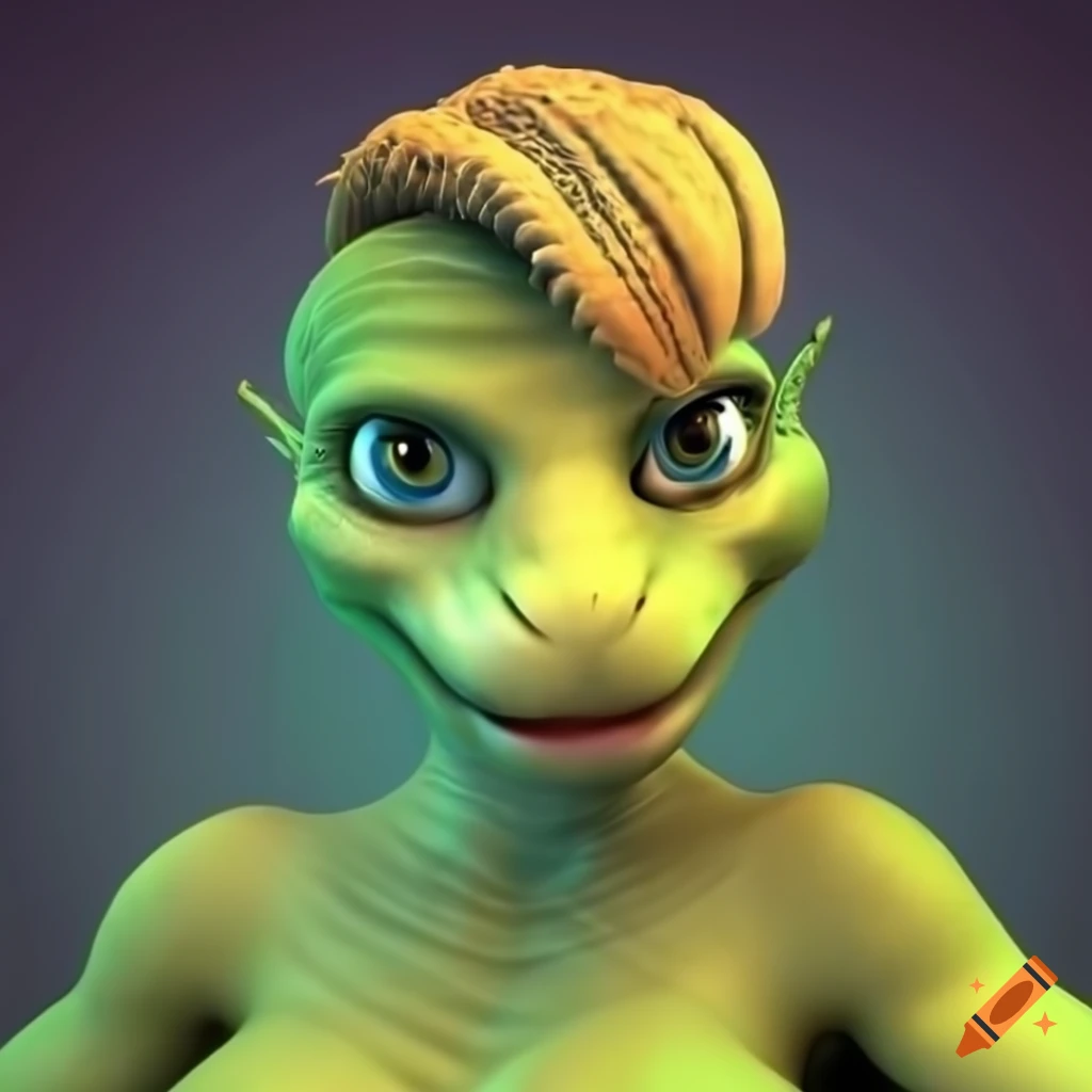 3d render of yellow anthro lizard woman