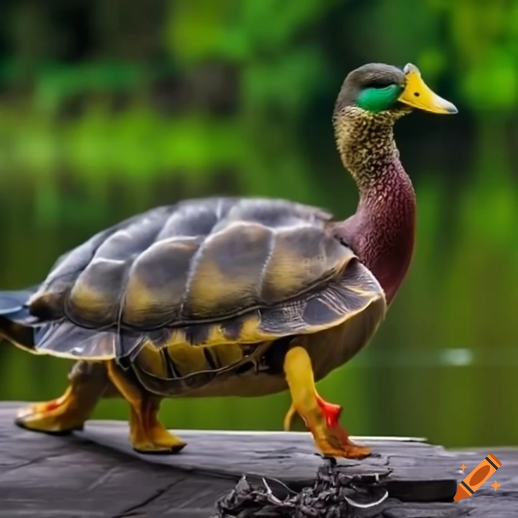 An adorable turtle-duck hybrid in a stylish outfit on Craiyon