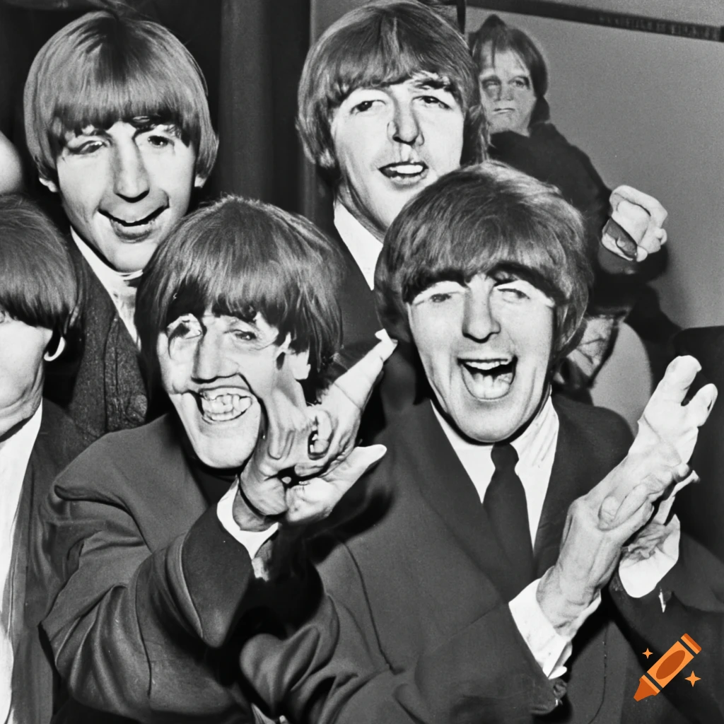 Beatles throwing hand signs in central la on Craiyon