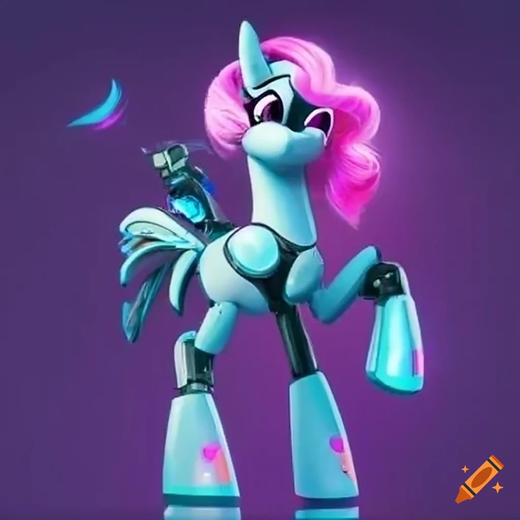 A futuristic my little pony with robotic enhancements on Craiyon