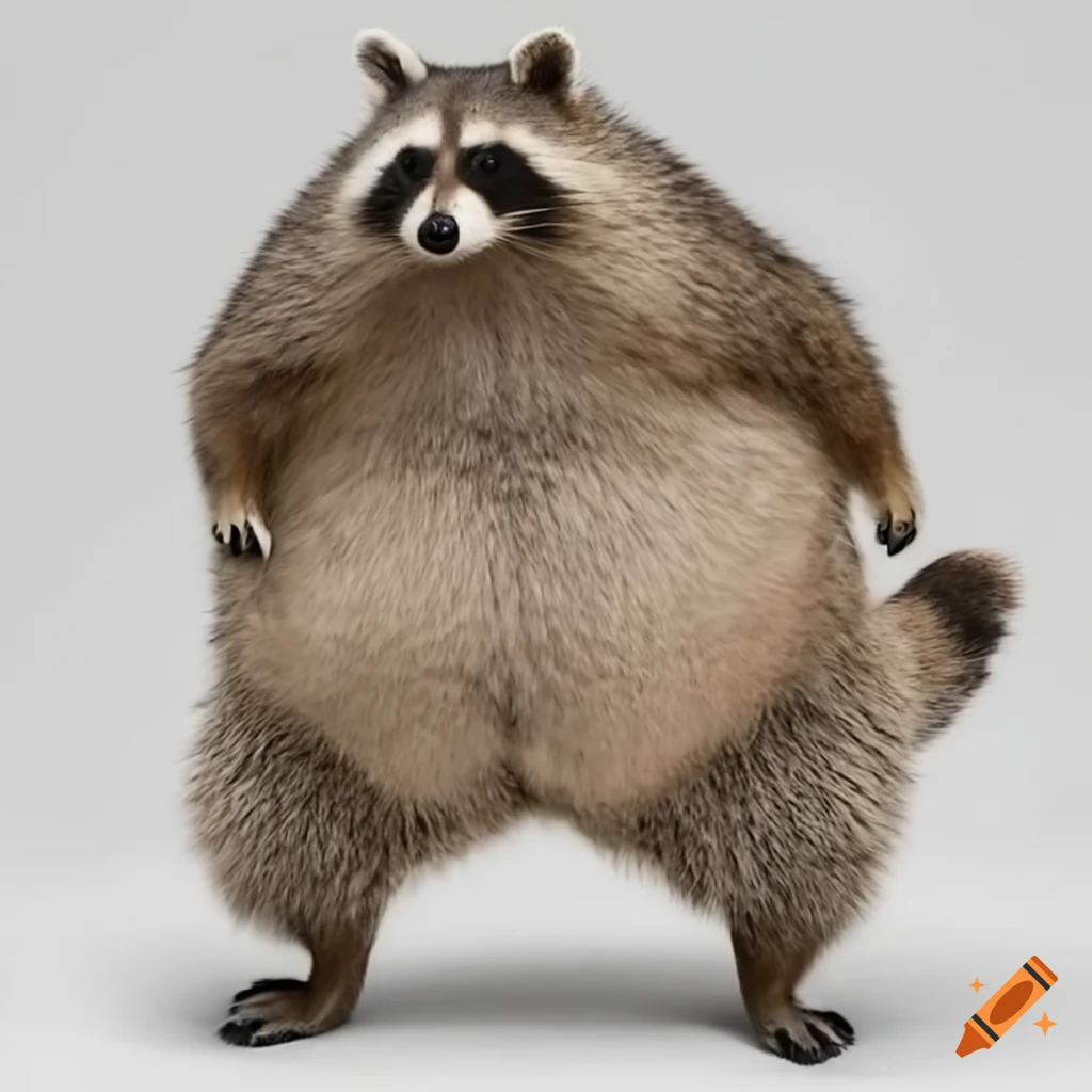 Raccoon anthropomorfic stand fat chubby belly