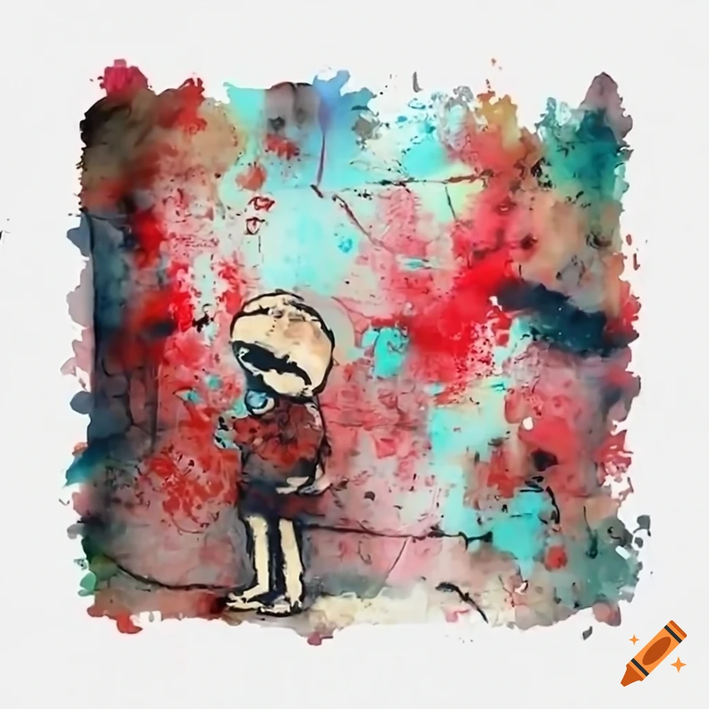 A painting of overstimulation in the art style of banksy and jackson ...