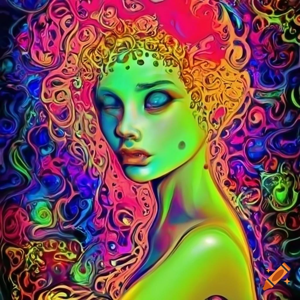 Cute nymph, high resolution, acid colors, 60s style on Craiyon