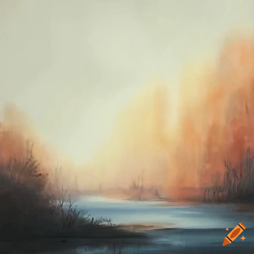 Vintage landscape painting with pale colors