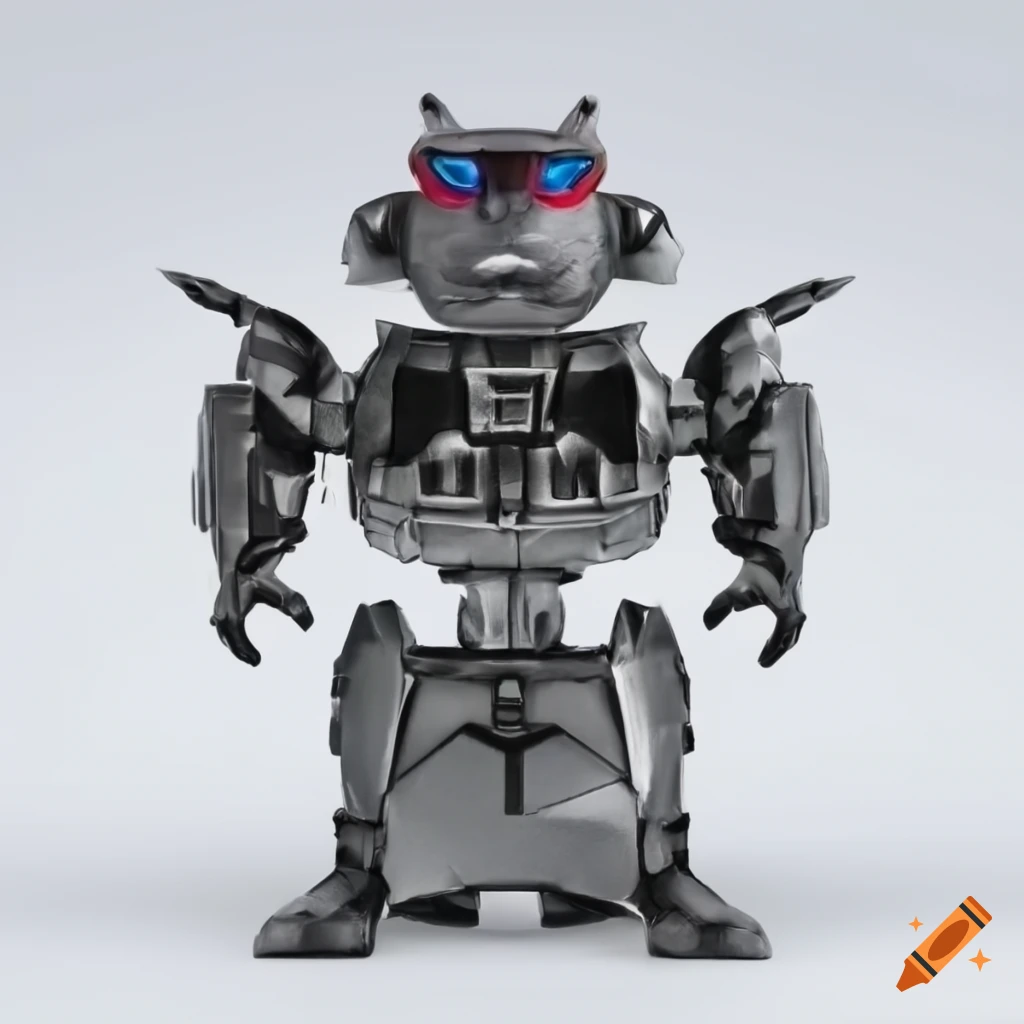 Cyber otter with a transformer body, metallic with lightening in the ...