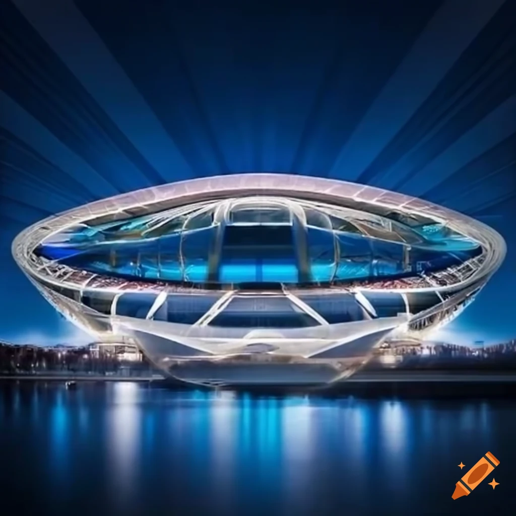 A futuristic stadium with advanced technology and striking architecture