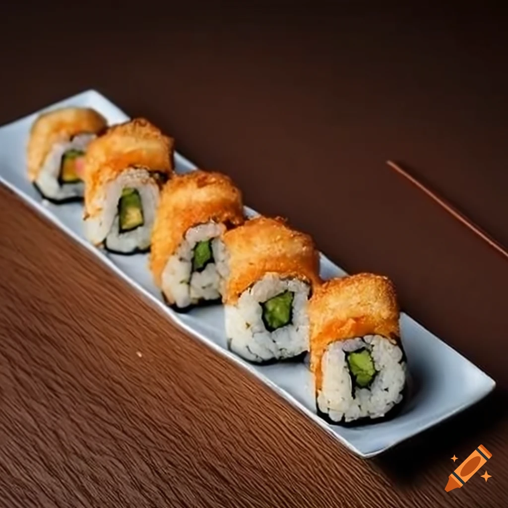 2 sushi fried rolls on dishes