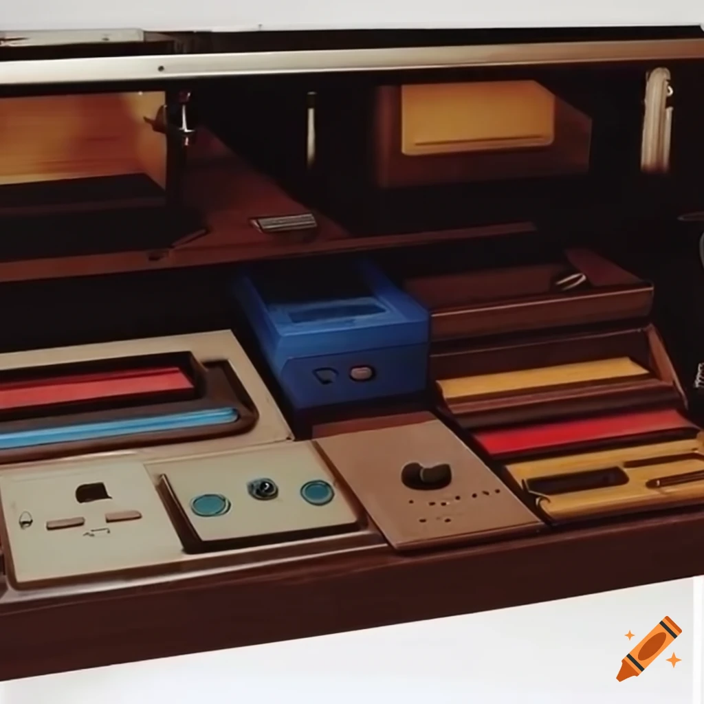 A gaming console with vintage futuristic aesthetics, retro-futurism on ...