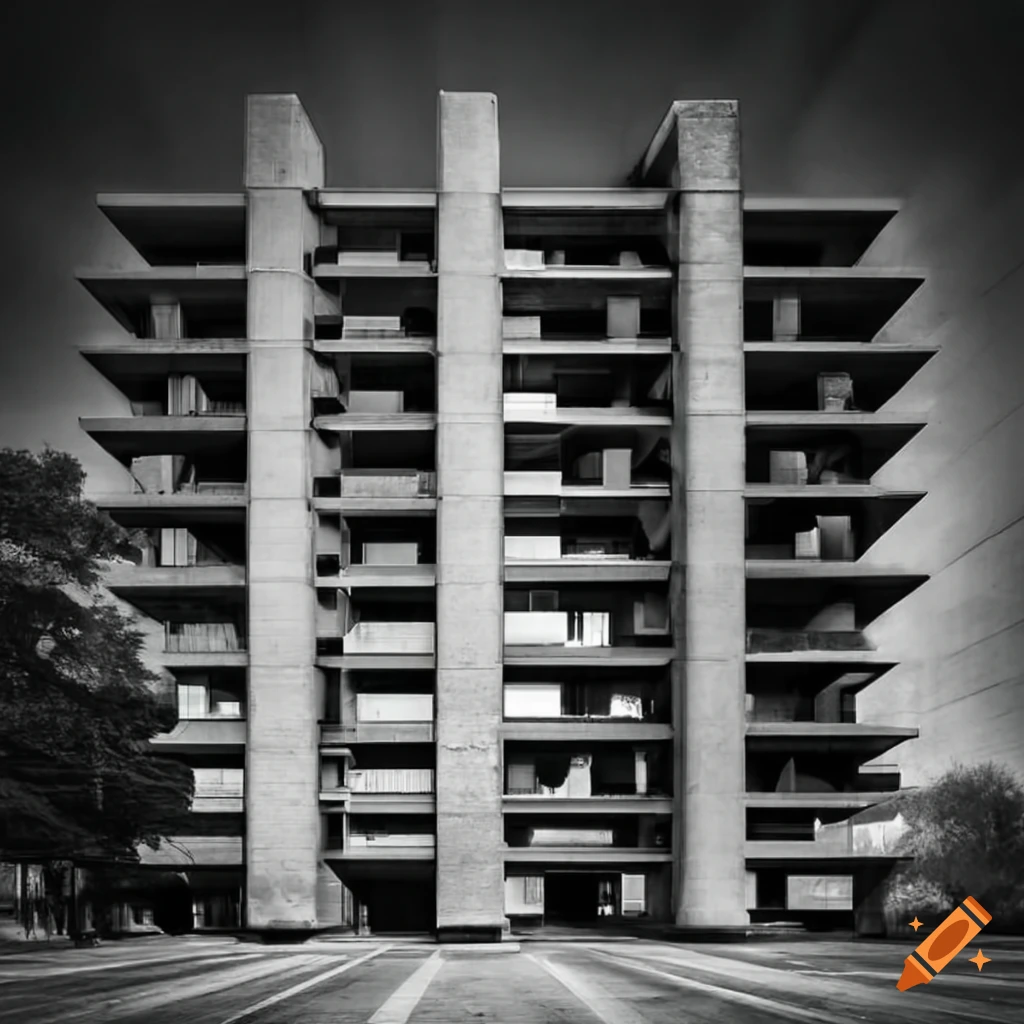 Building showcasing avant-garde architectural brutalism design on Craiyon