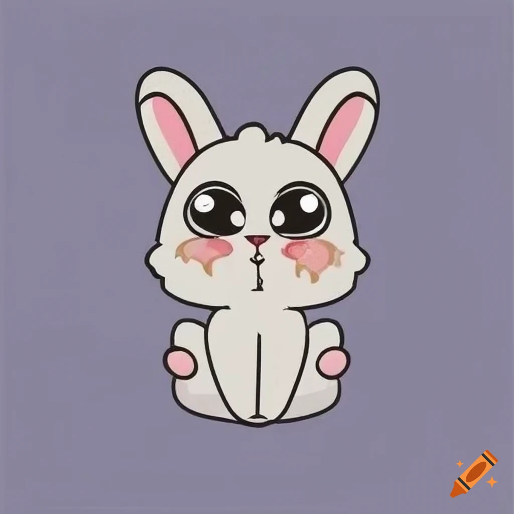 Japanese style cute white rabbit big eyes sitting facing front on Craiyon