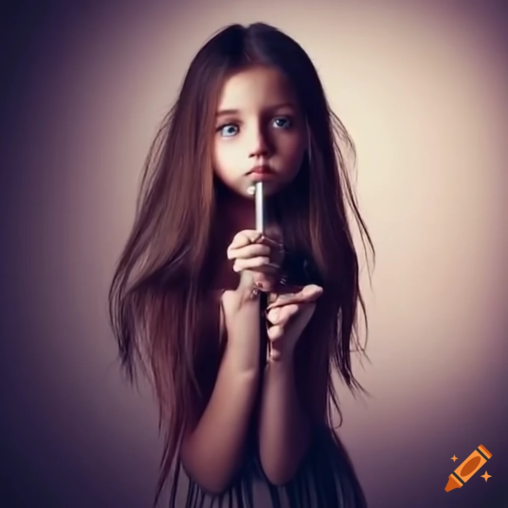Girl age 17 holding thin metal rod
