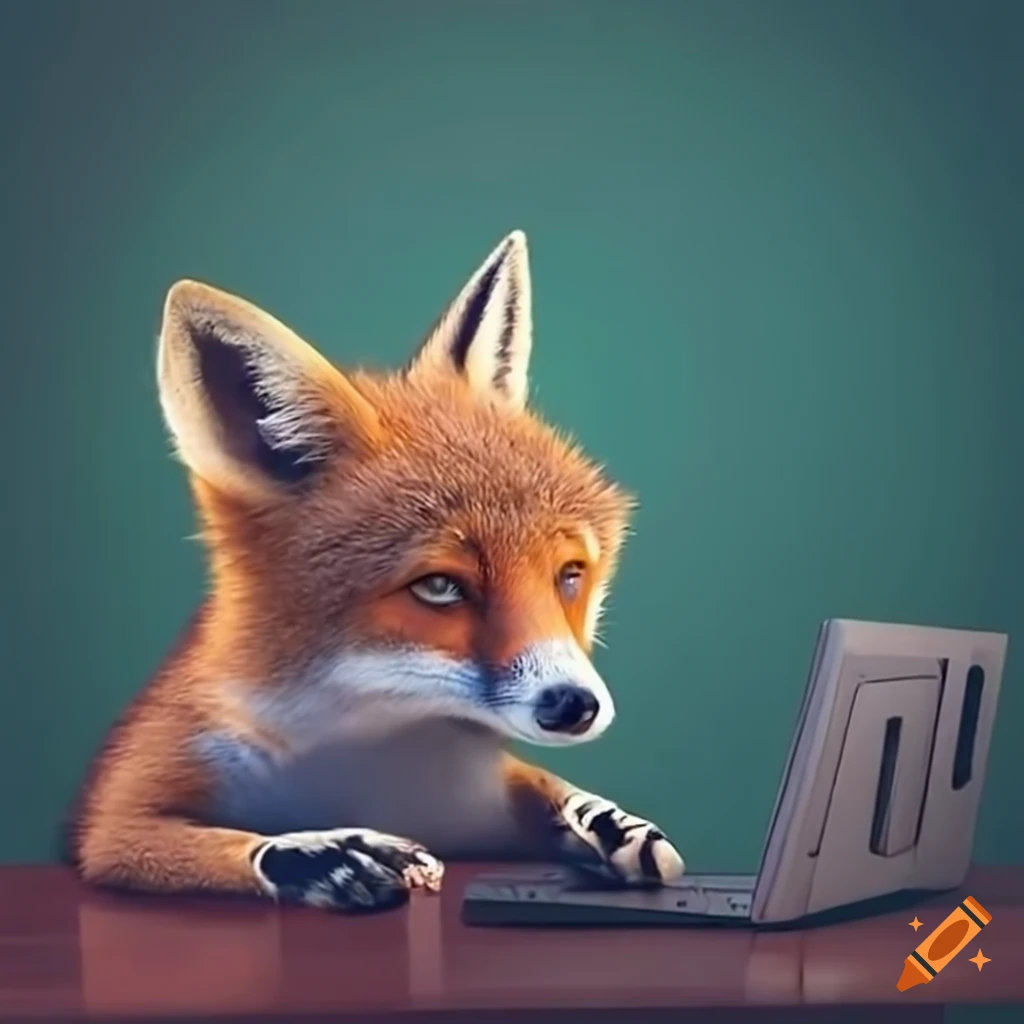 A fox in an office using a computer on Craiyon