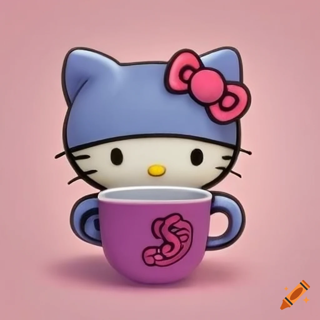 Hello kitty drinking coffee