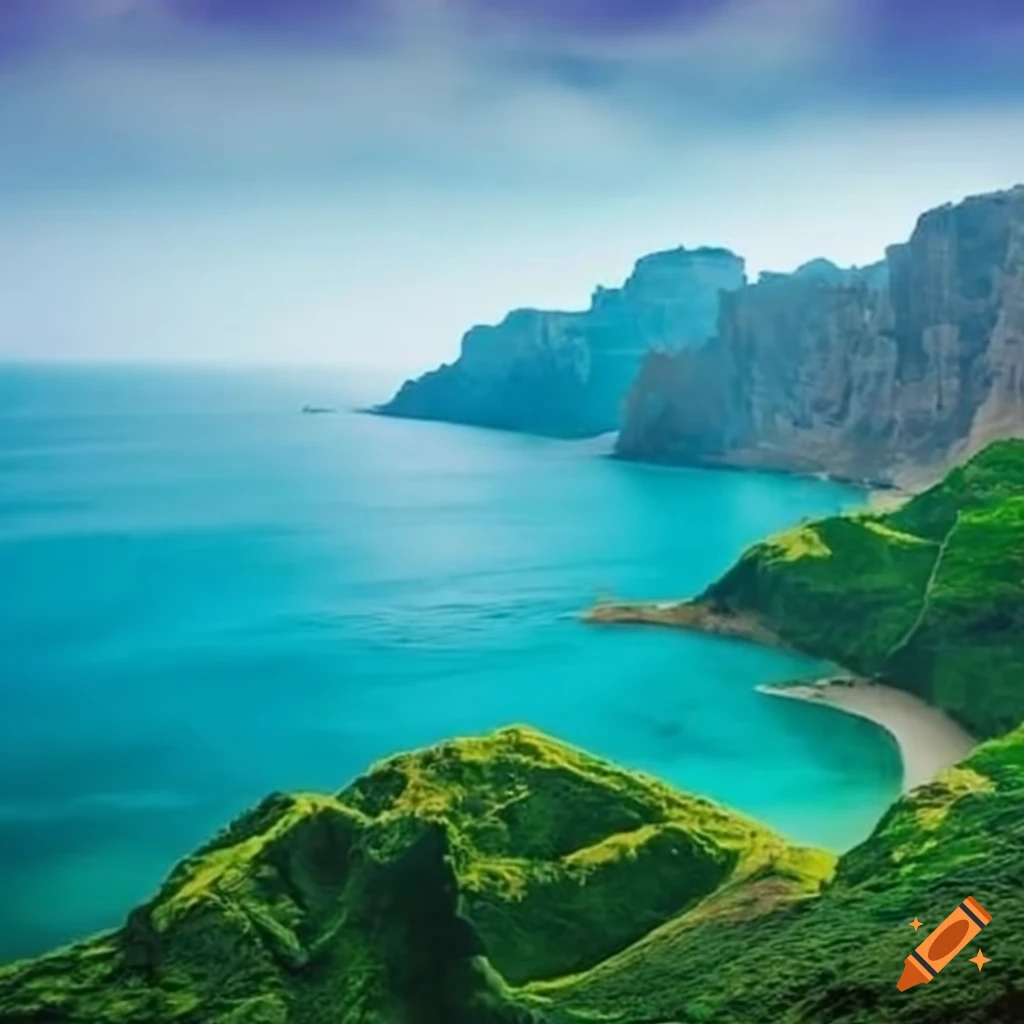 Beautiful beach and green mountain of yemen