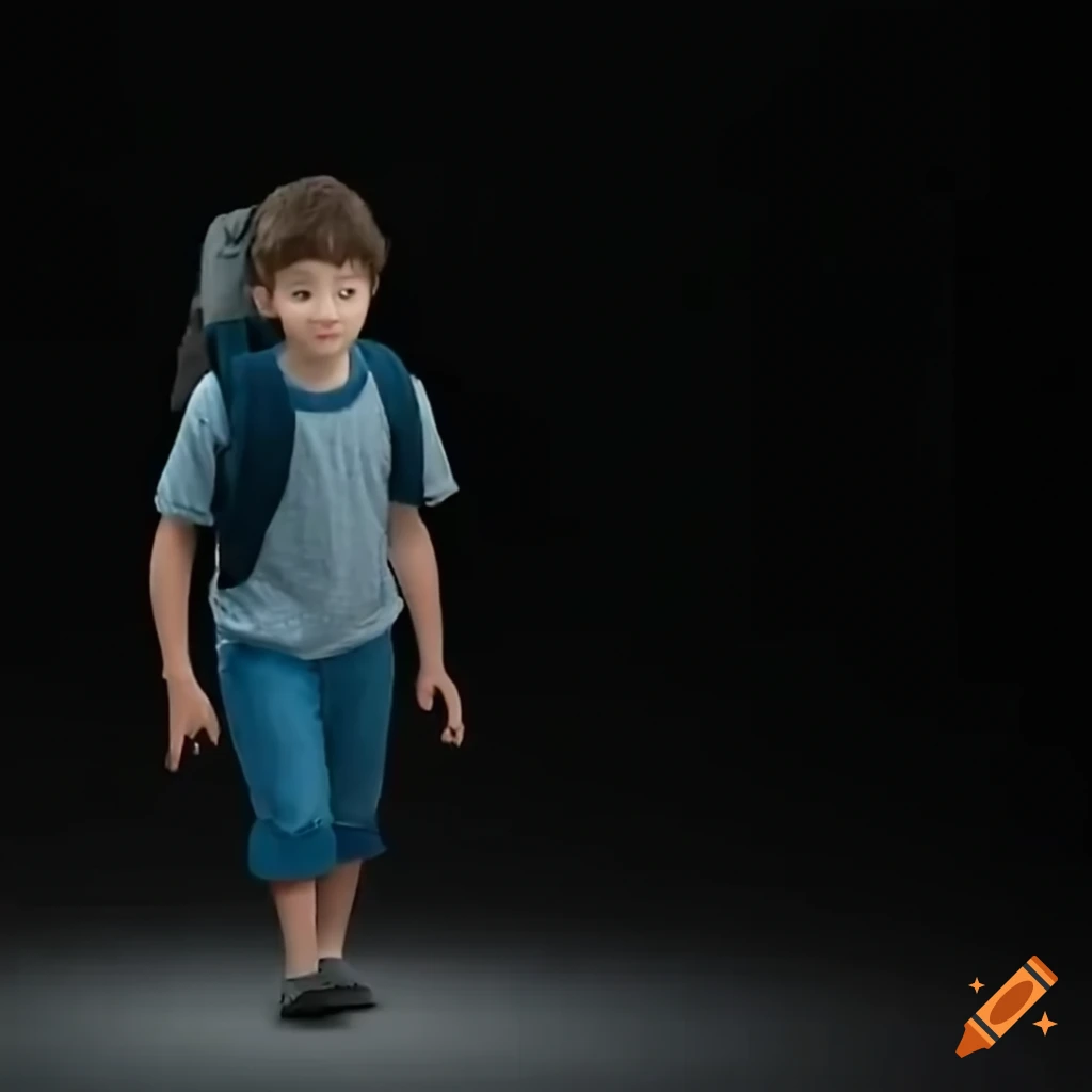 A boy walking with his backpack after a camping trip