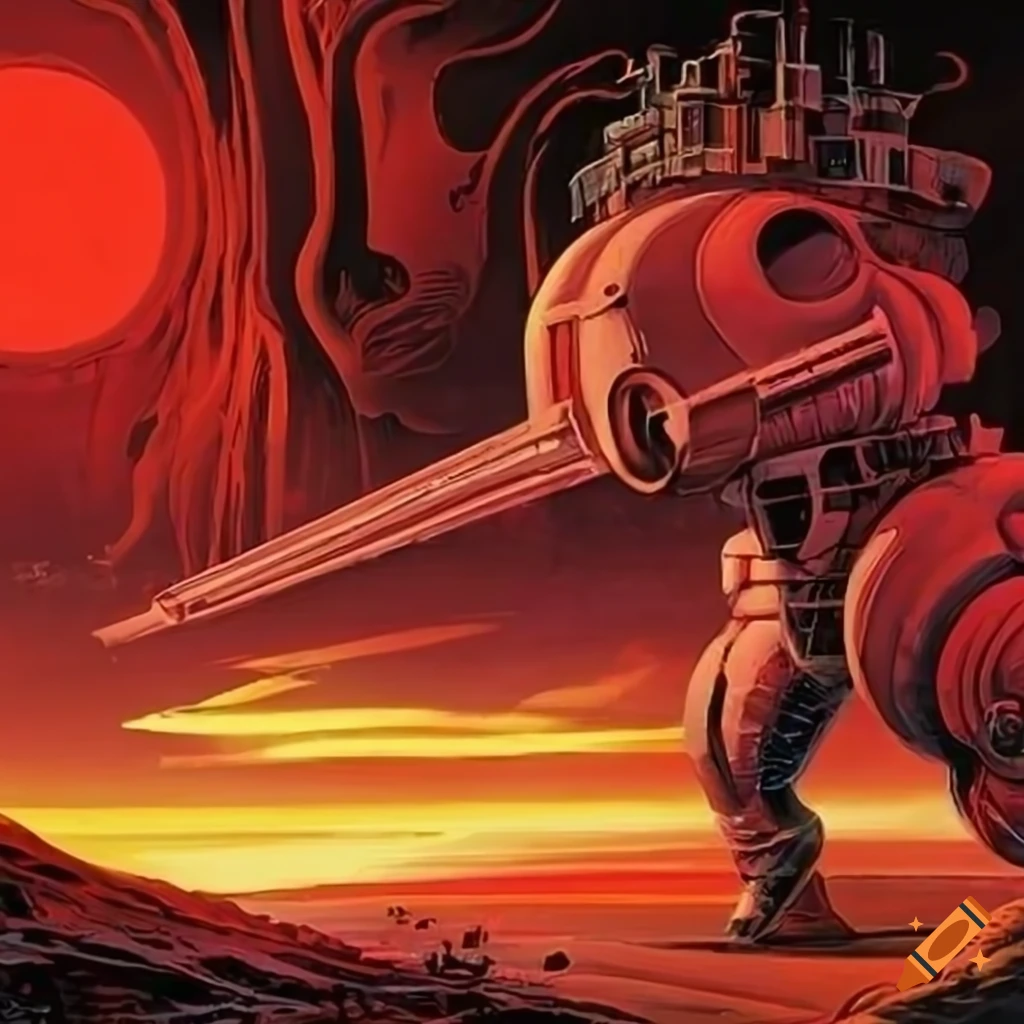 Red 70s sci fi hotrod art