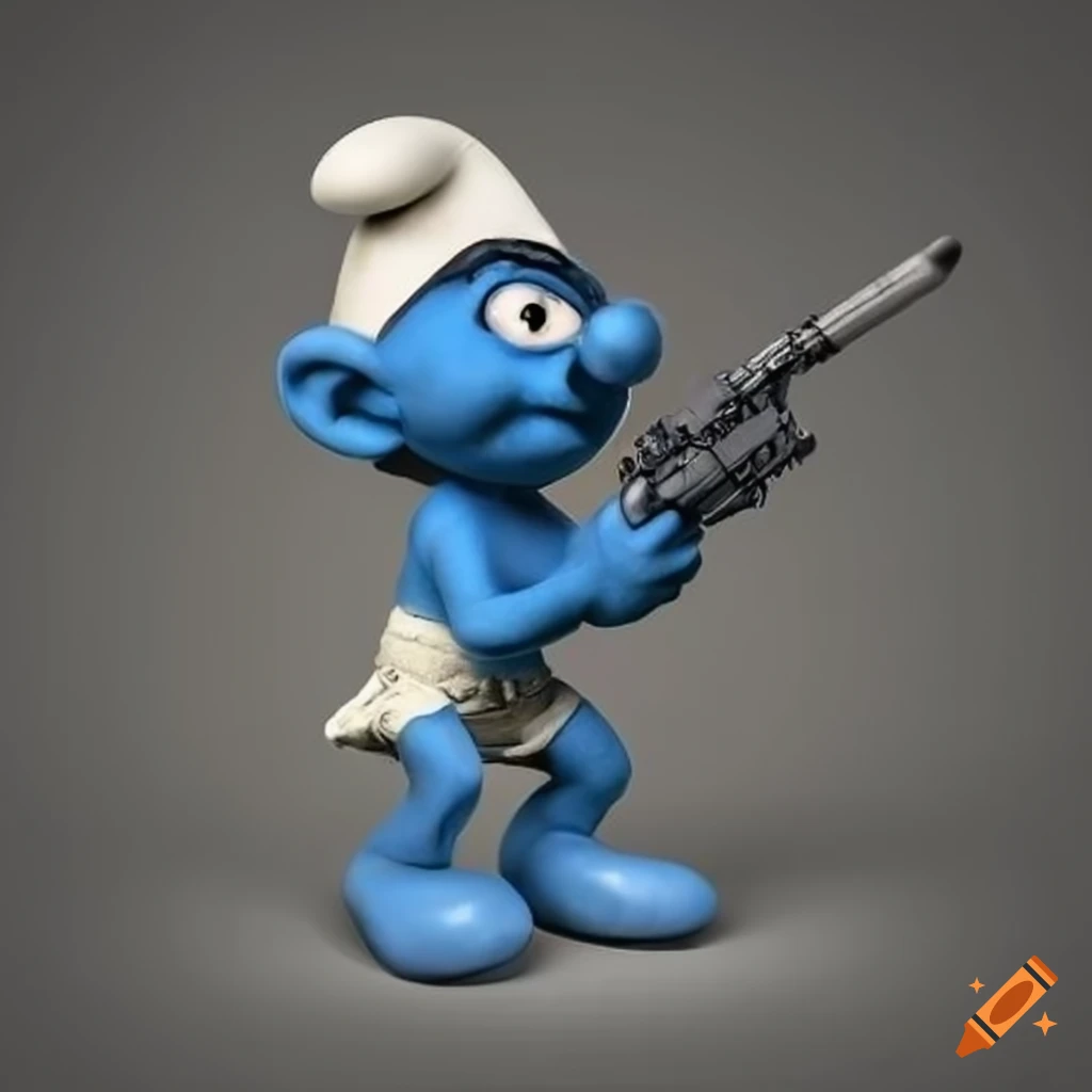A blue-skinned smurf soldier wearing a vibrant outfit