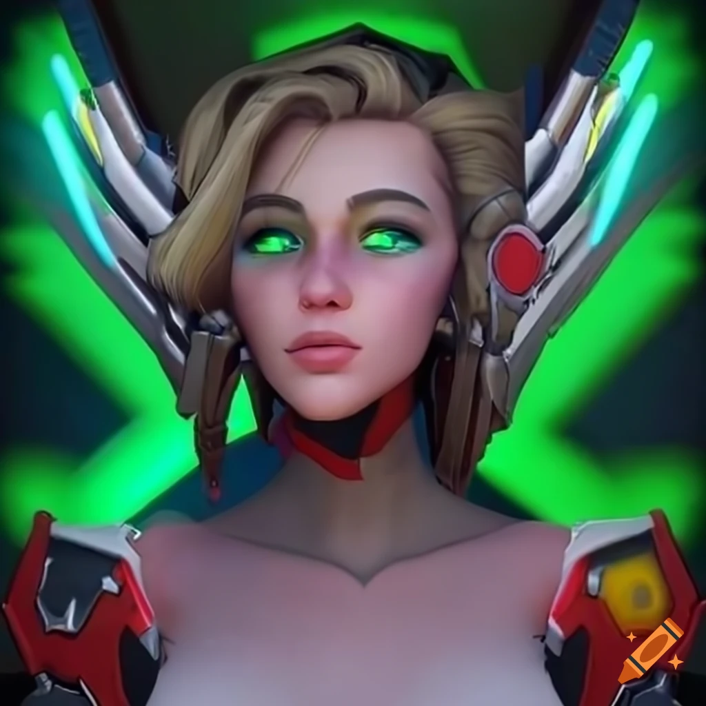 Create a hyper-realistic image of Mercy from the game Overwatch with ...