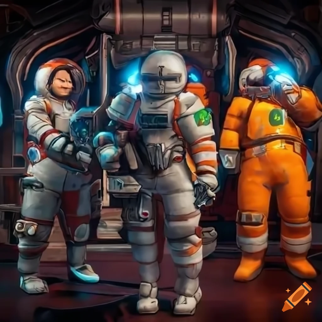 Characters from the popular game among us in a spaceship on Craiyon