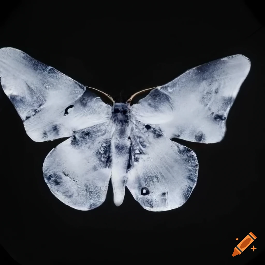 Moth made of ice on a black background on Craiyon