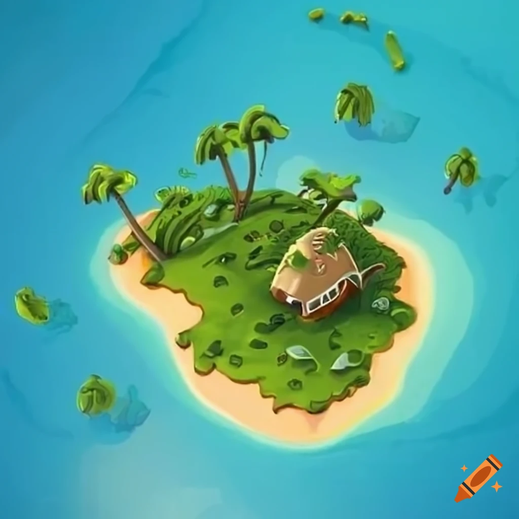 Cartoon island from above