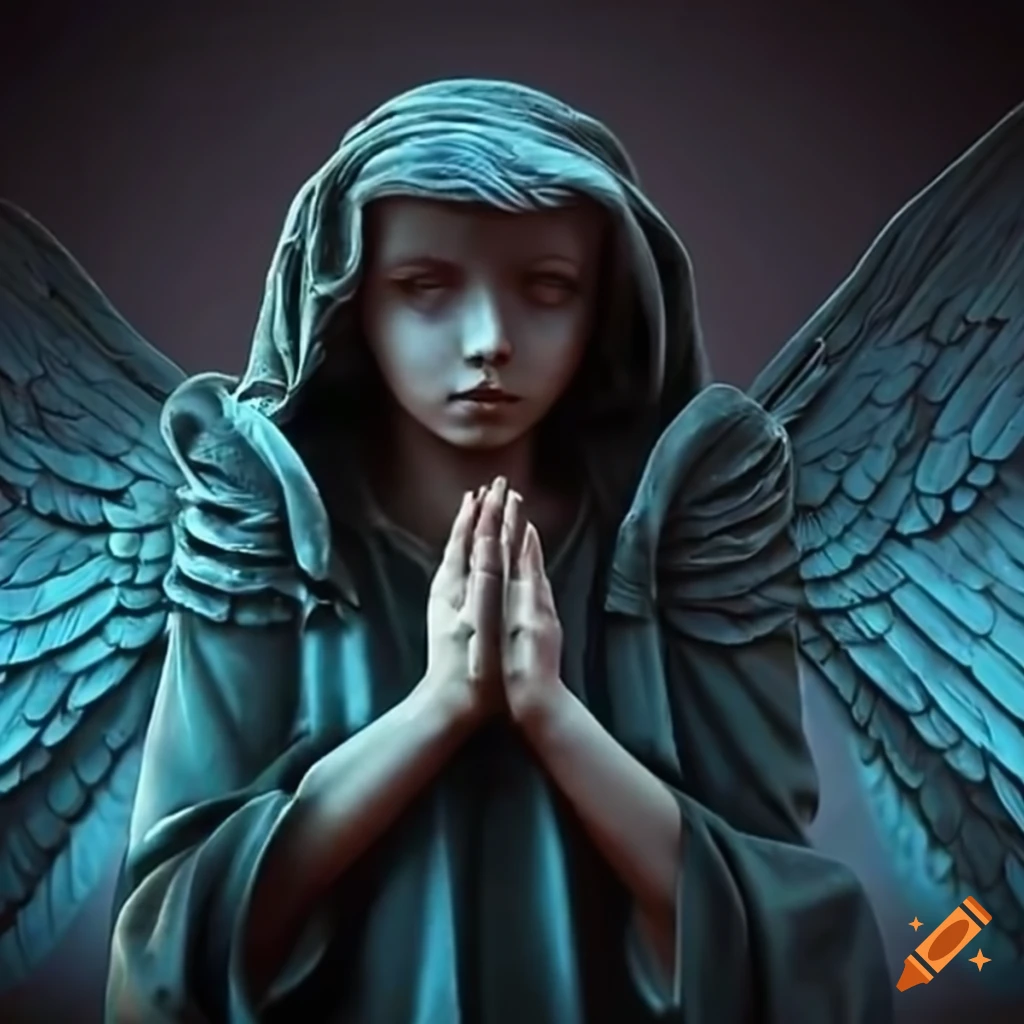 Lost angel praying looking down trying to look for help