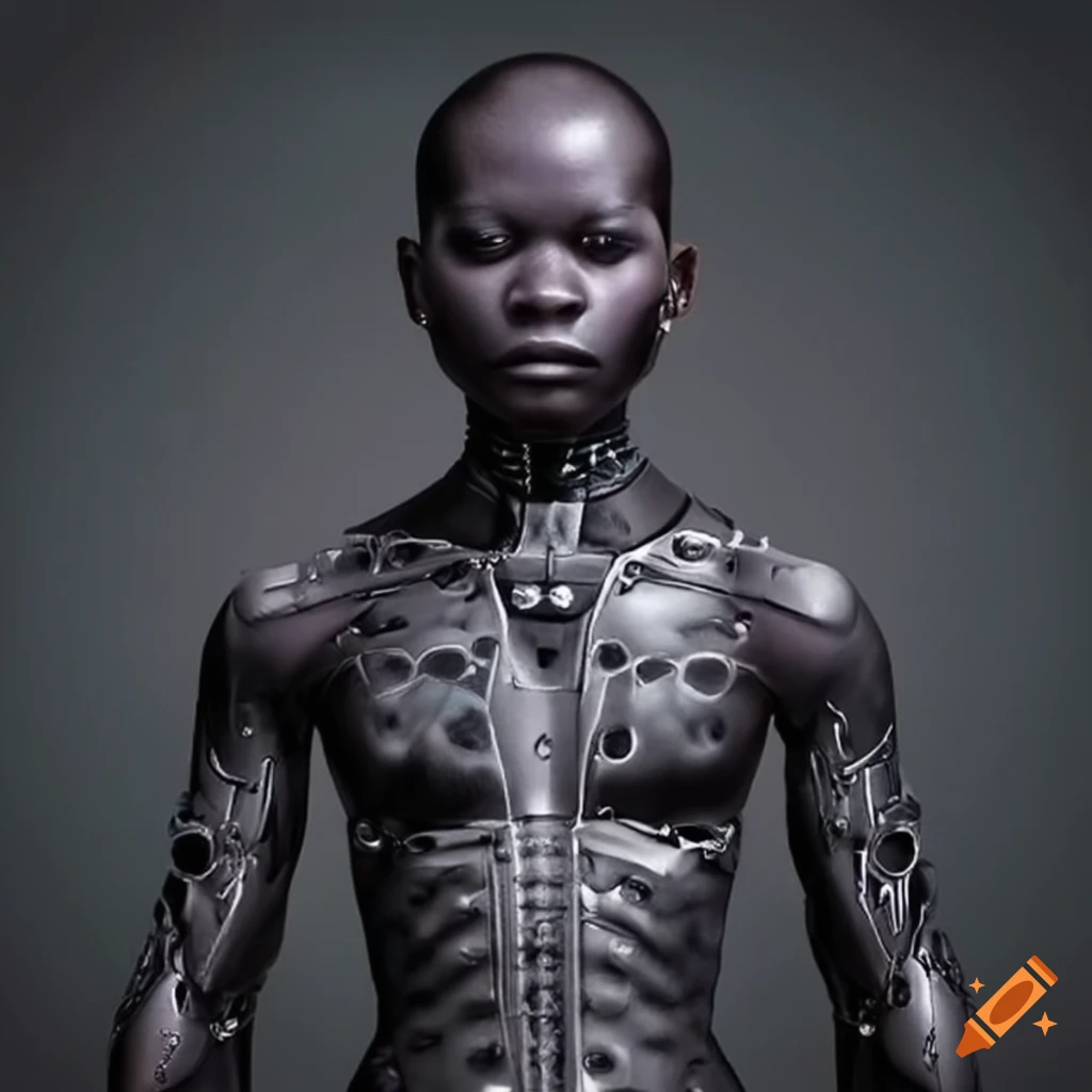 A black cyborg with emo fashion on showing whole body