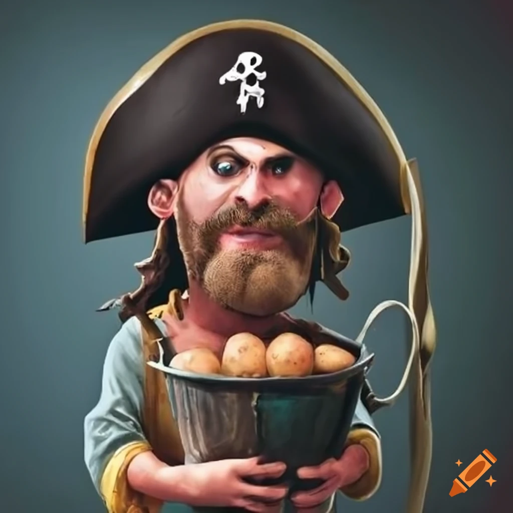 Pirate holding a bucket of potatoes on Craiyon