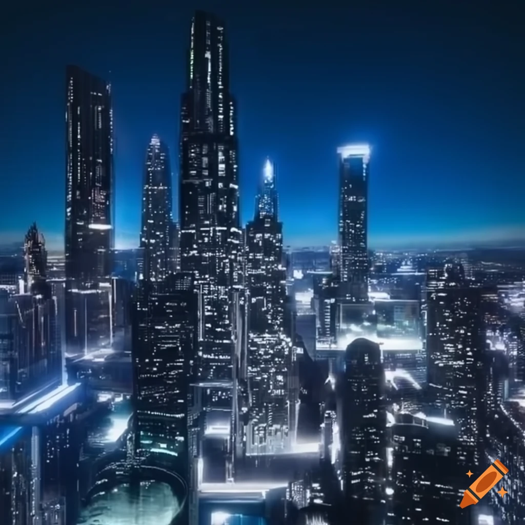 Futuristic city skyline on Craiyon