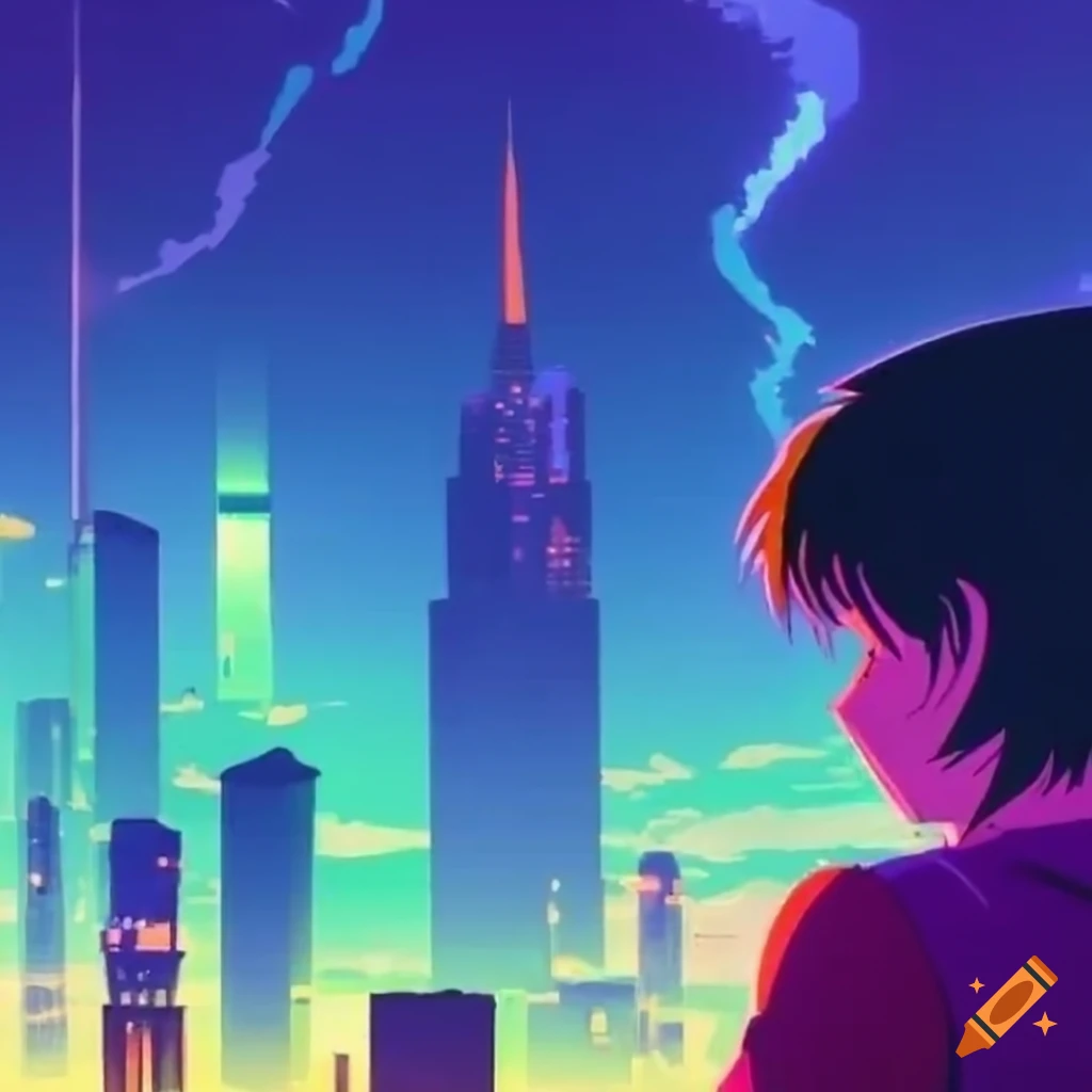 Digital, very vibrant, vintage 1980’s Japanese Anime, VHS tape filter ...