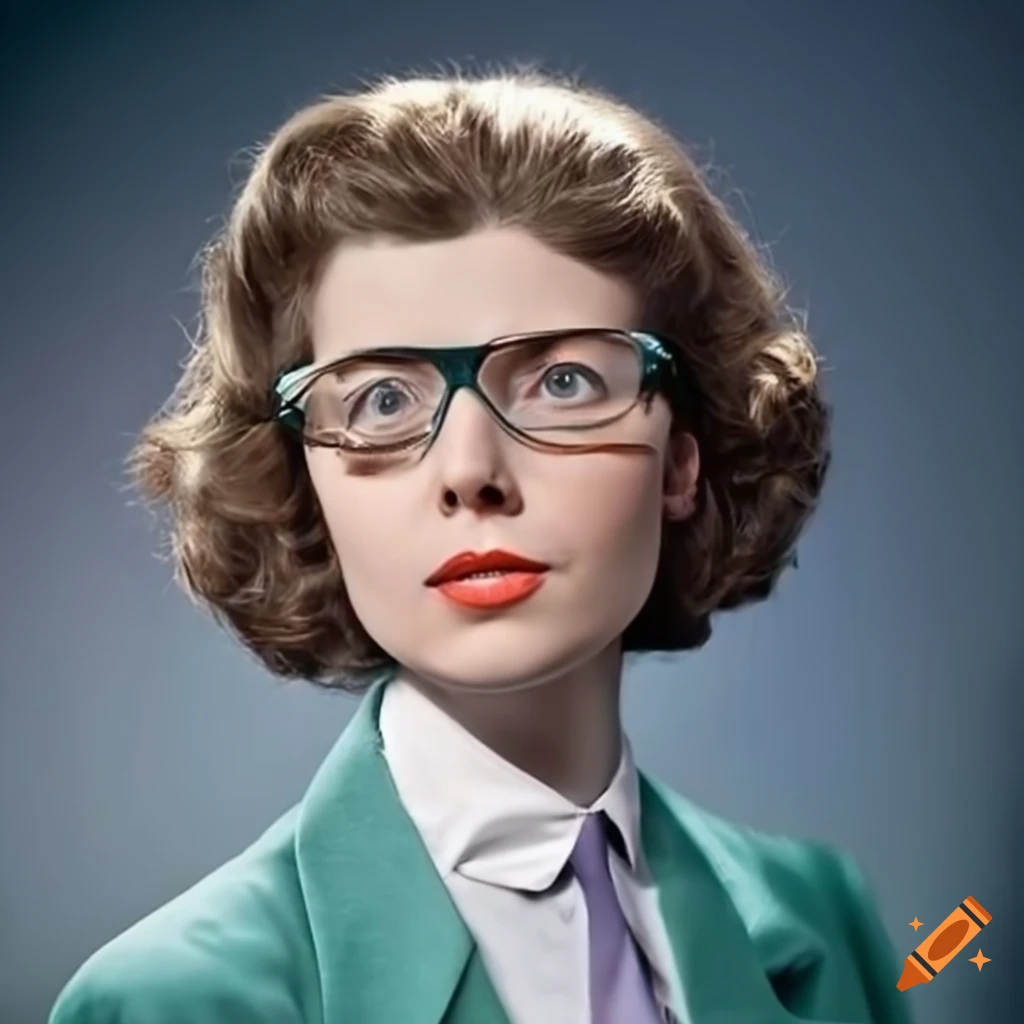 A retro young female scientist in a classic suit and lab coat 1960s
