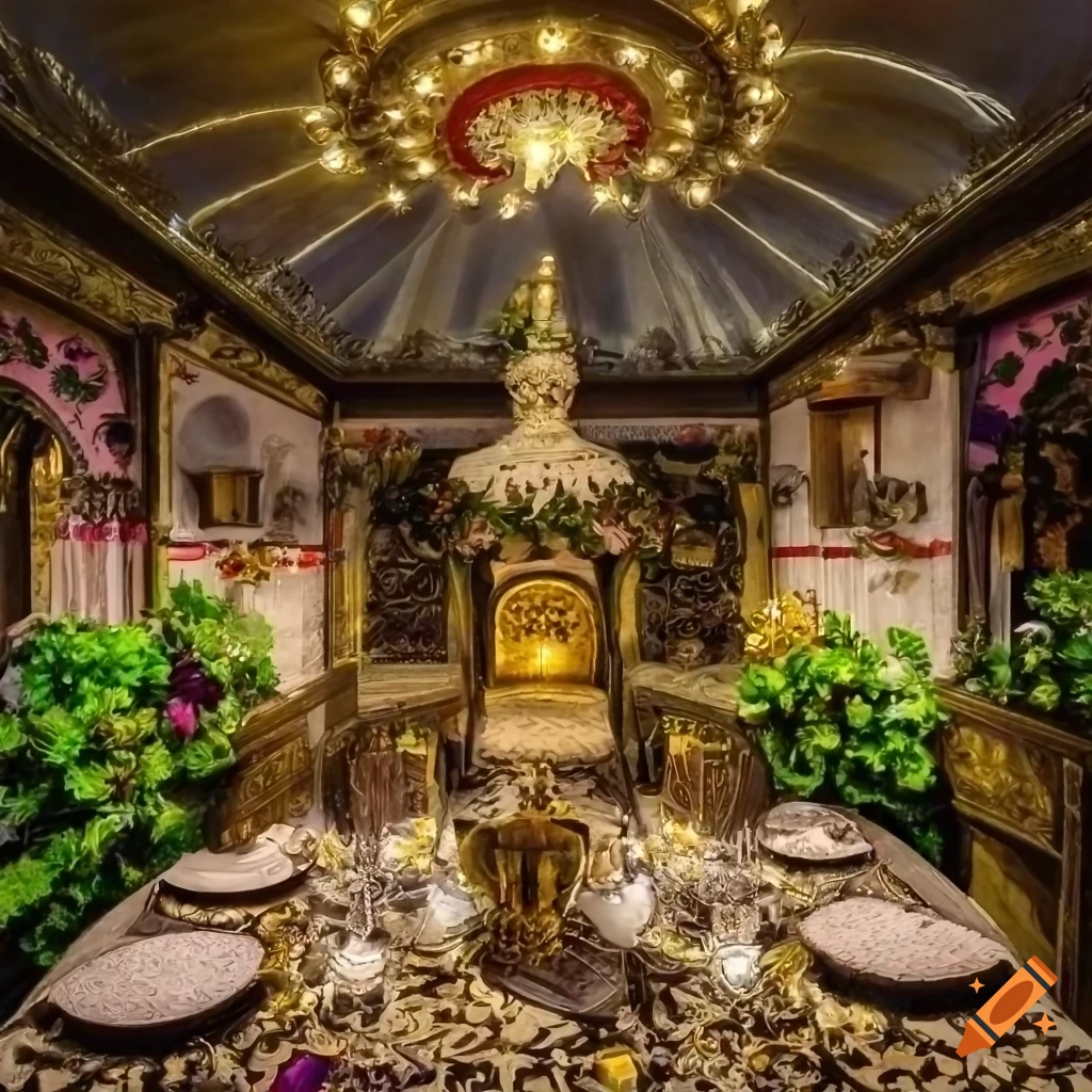 Exquisite elf fantasy tavern with marble architecture and tiny gold ...