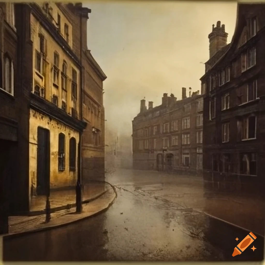 1700s london court yard photo wet muddy streets medieval sun rise low shot