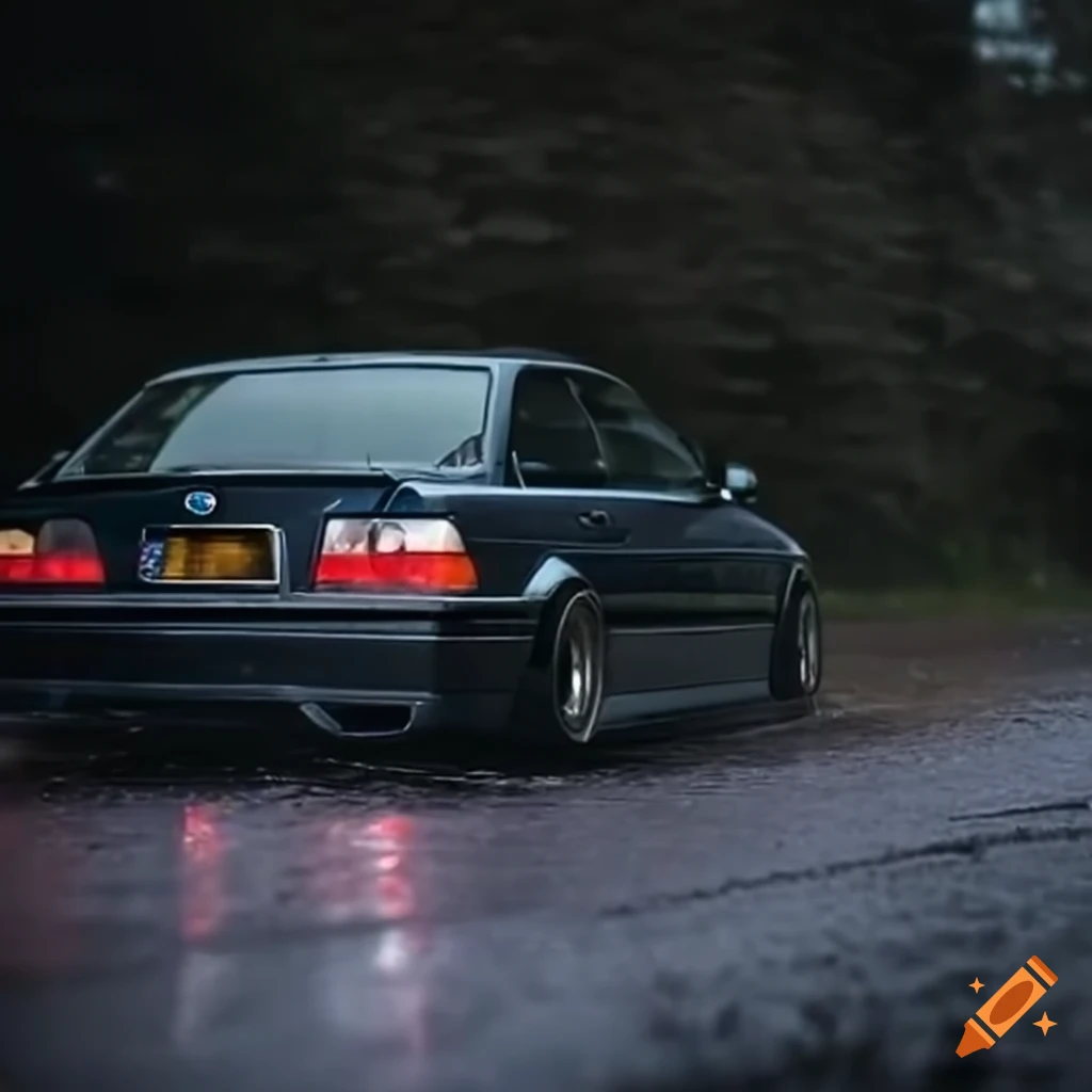A bmw e36 in the rain
