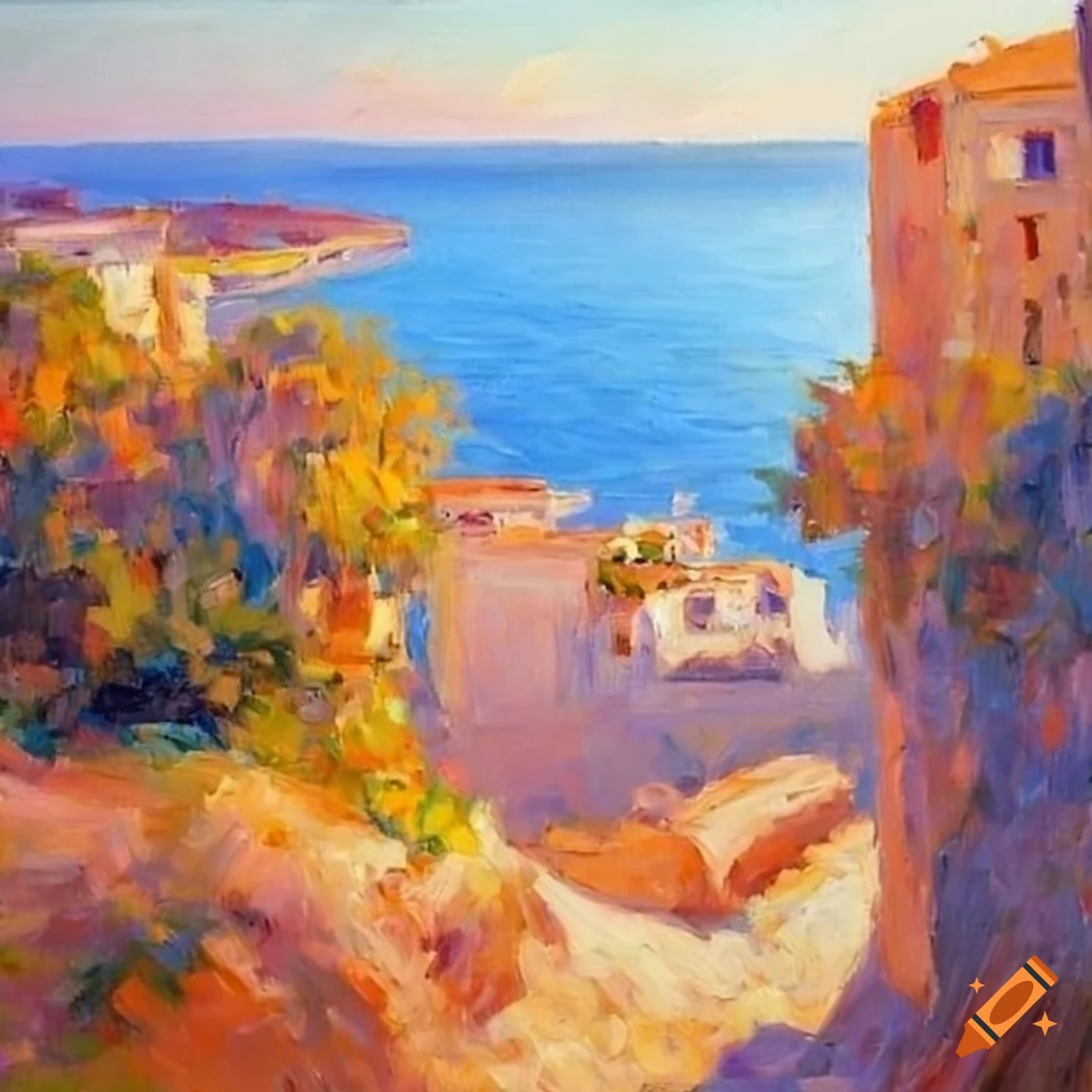 Impressionist artwork of benicasim's landscape in spain